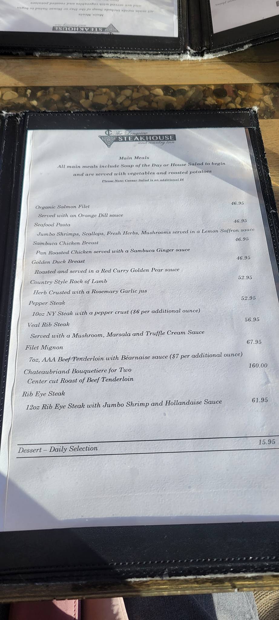 Menu at Longview Steakhouse, Longview, Highway 22 West