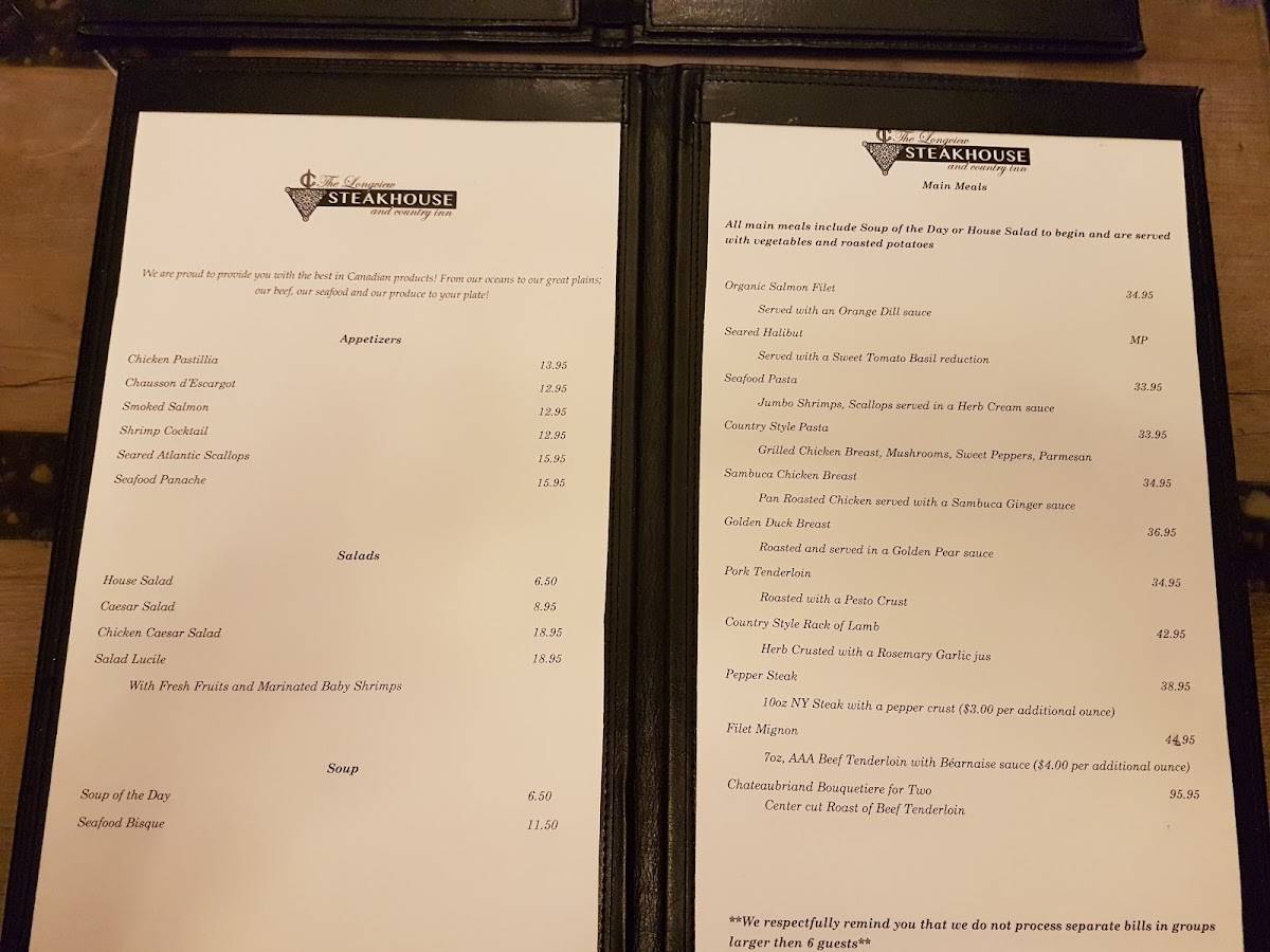 Menu at Longview Steakhouse, Longview, Highway 22 West
