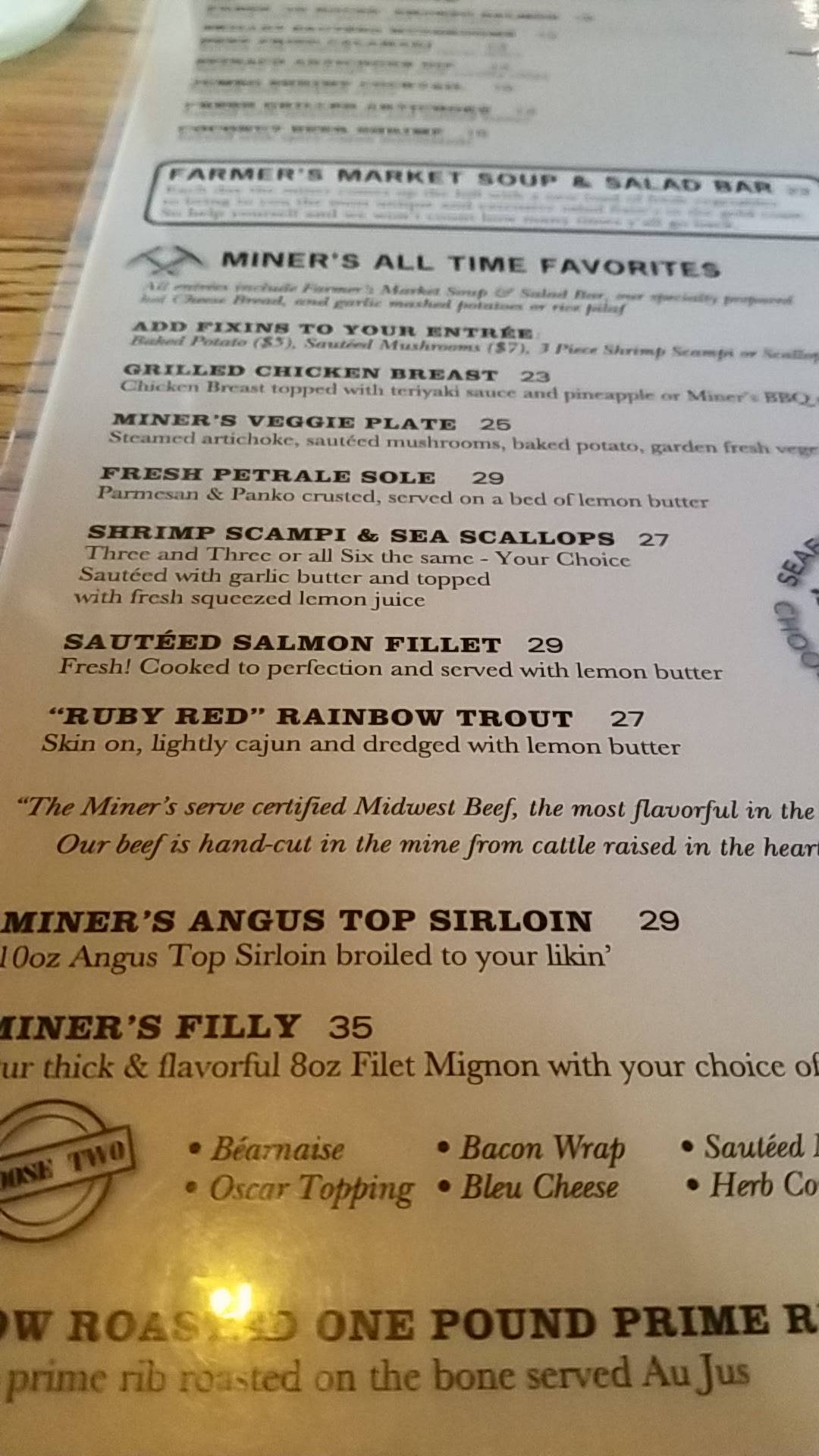 Menu at Orange County Mining Co pub & bar, Orange