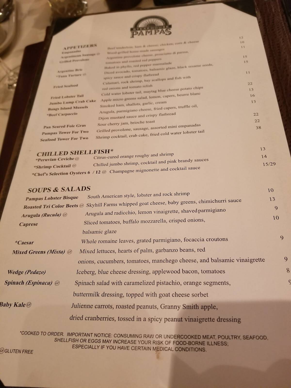 Menu at Pampas Steakhouse, Johns Creek