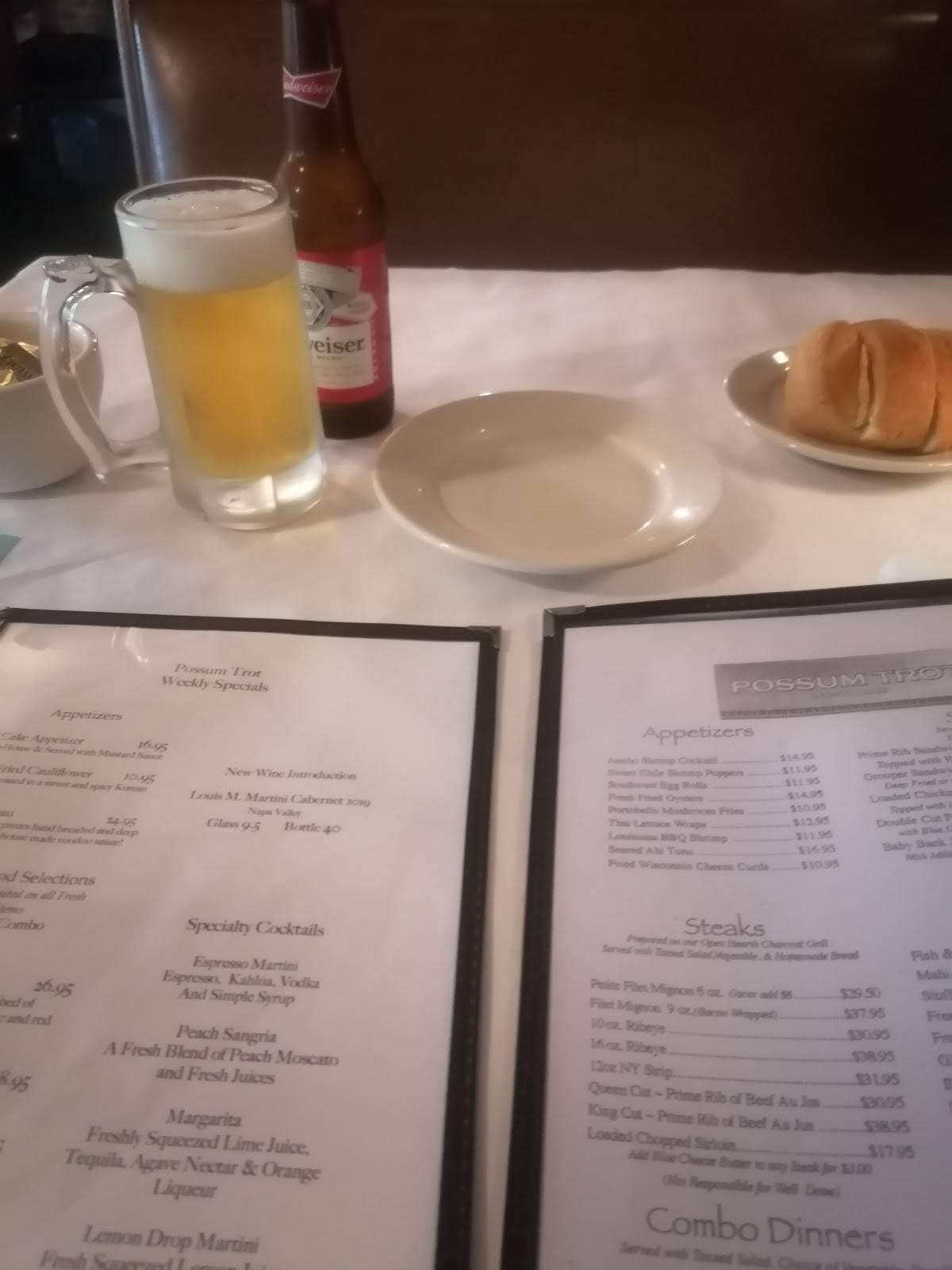 Menu at Possum Trot steakhouse, USA