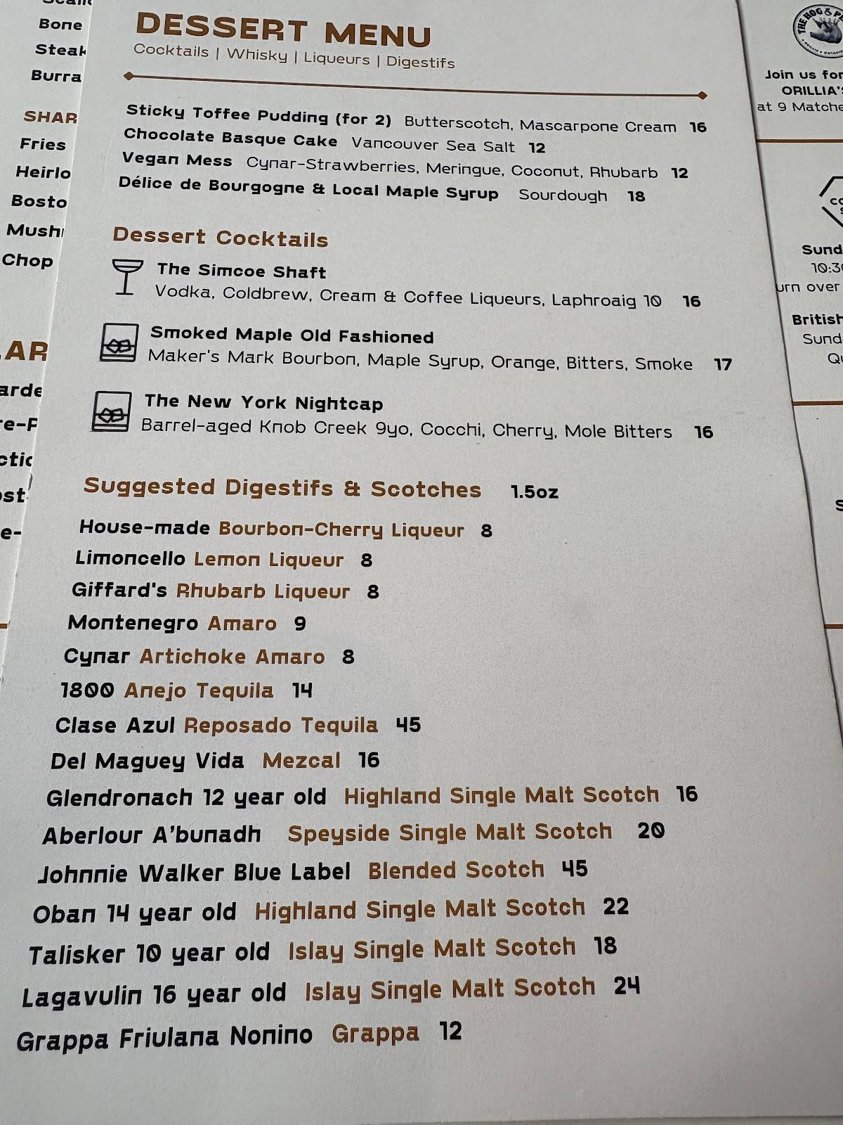 Menu at The Common Stove steakhouse, Orillia