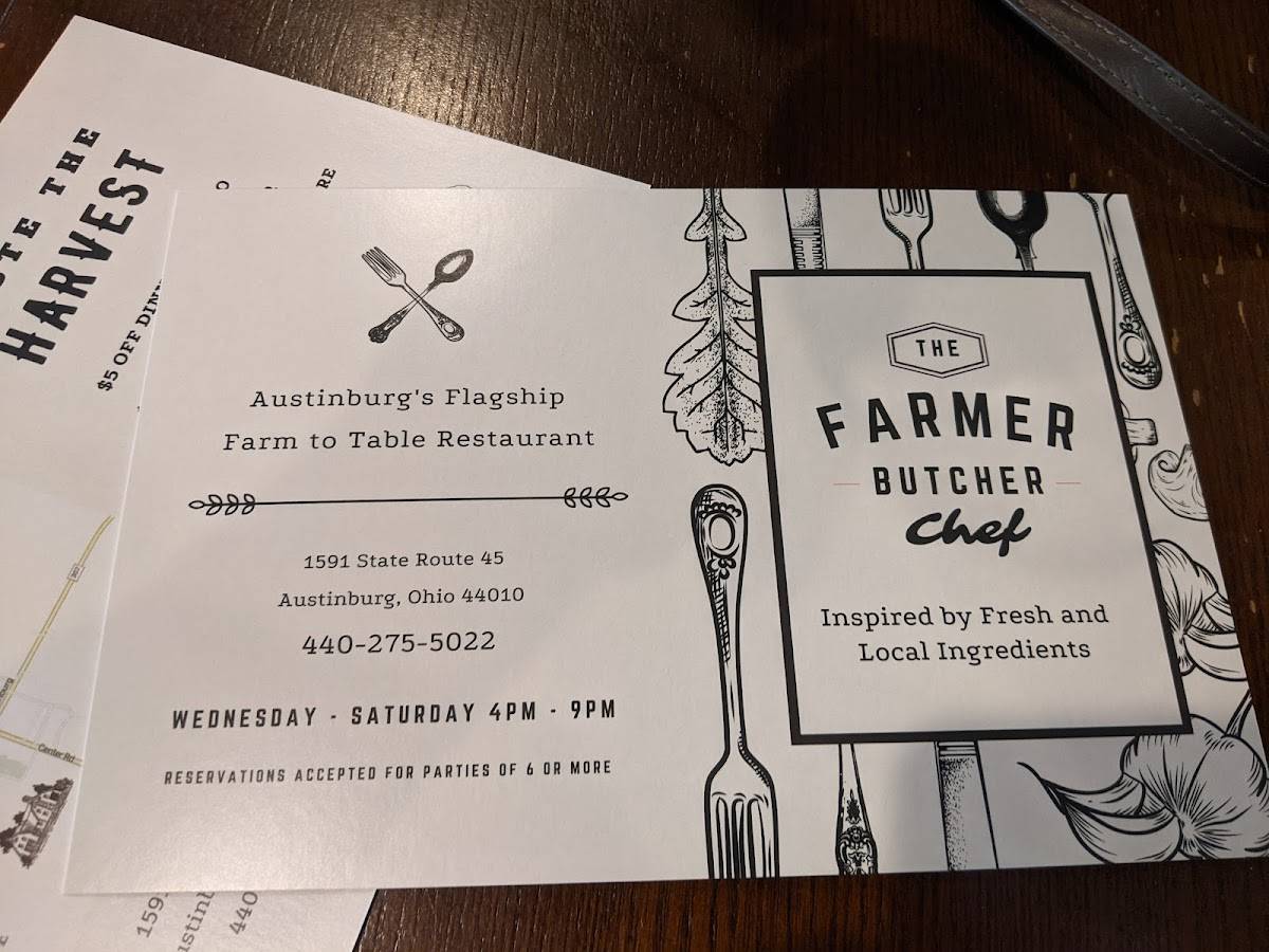 Menu at The Farmer Butcher Chef Bistro steakhouse, Austinburg