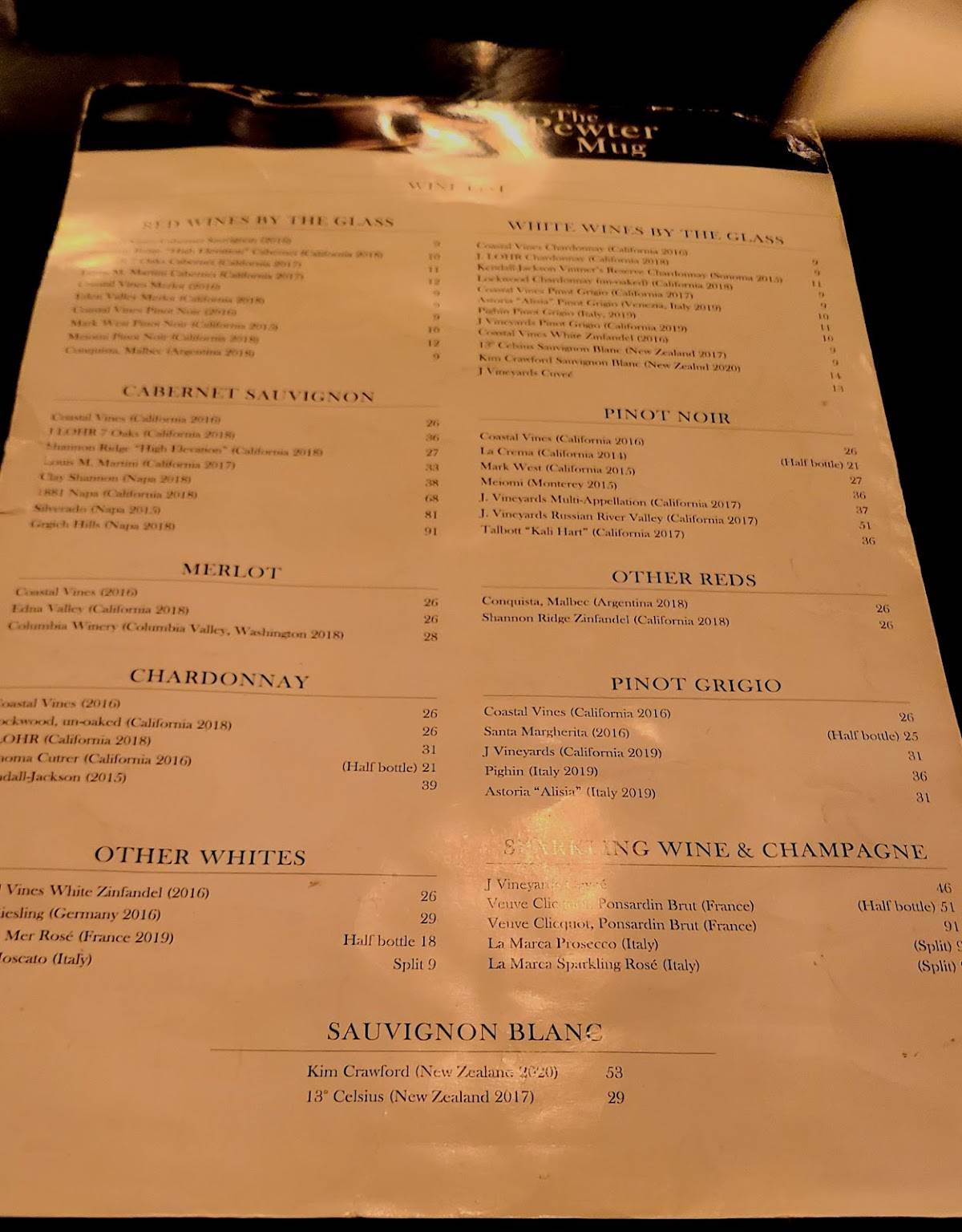 Menu at The Pewter Mug North steakhouse, North Naples, Tamiami Trail N ...
