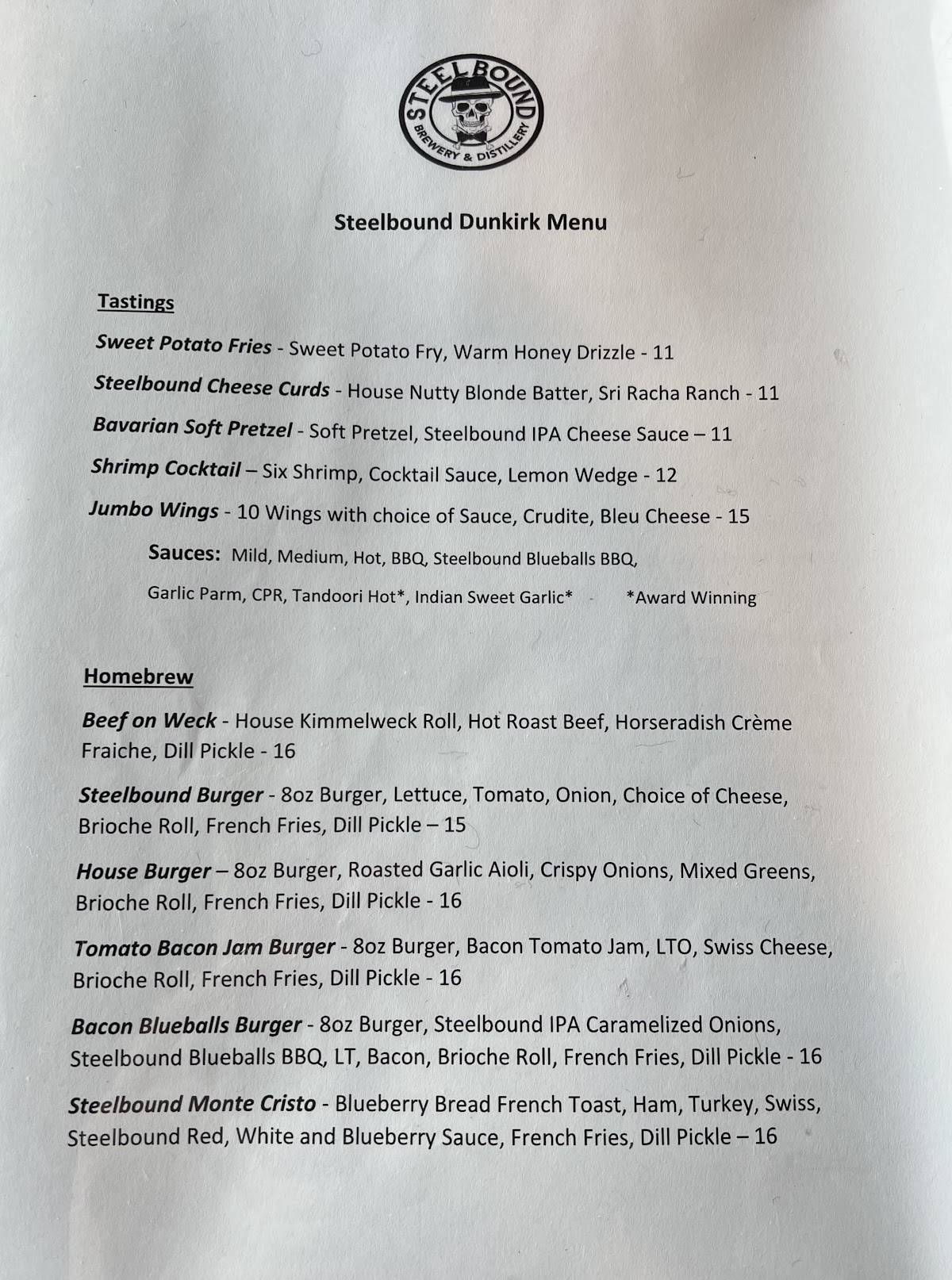 Menu at Steelbound Dunkirk pub & bar, Dunkirk