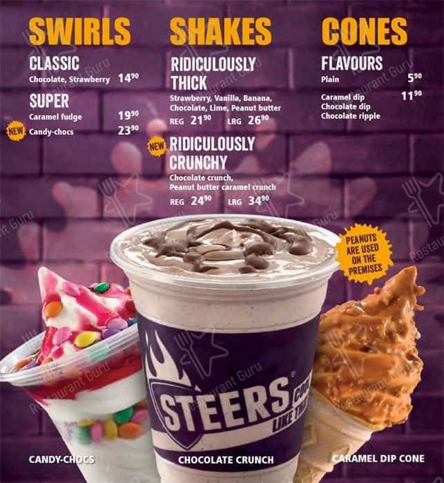Menu at Steers restaurant, Johannesburg, Shop LG08B