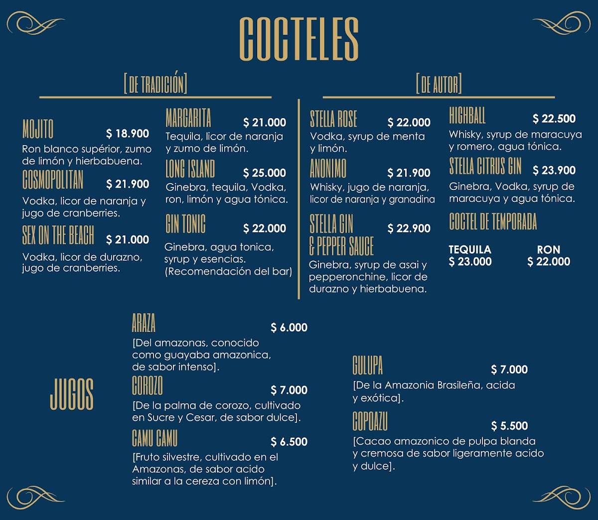 Carta del restaurante Stella Comida del Mar, Bogotá