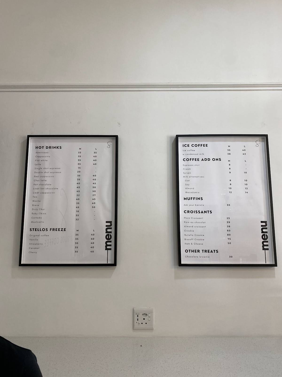 Menu at Stellos Coffee, Stellenbosch