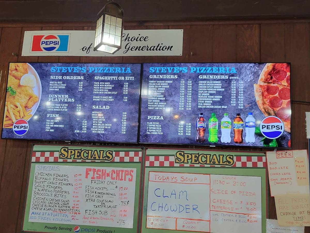 Menu at Steve's Pizza pizzeria, West Boylston, 341 MA-12