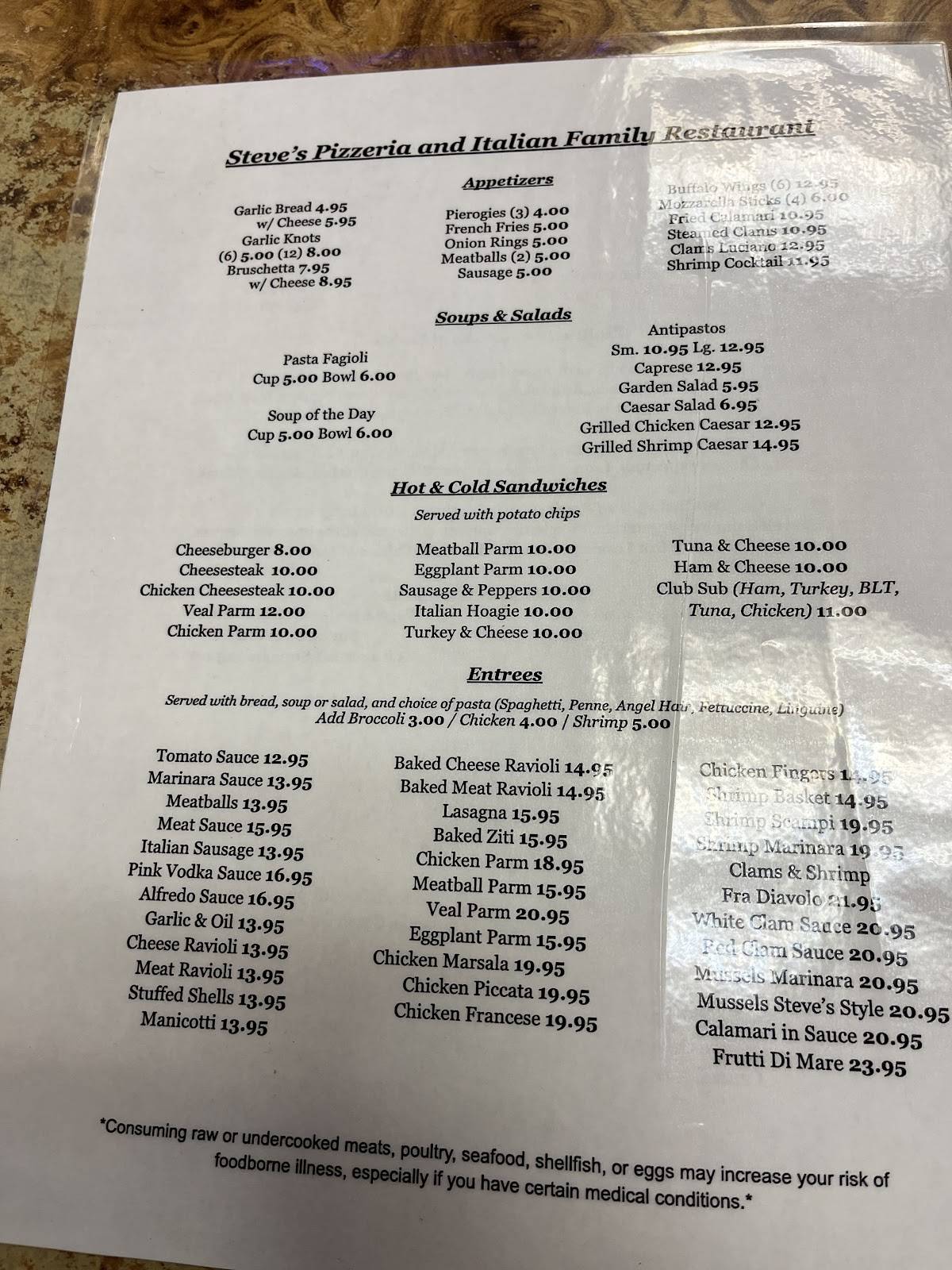 Menu at Steve's Pizzeria, Easton, S Greenwood Ave