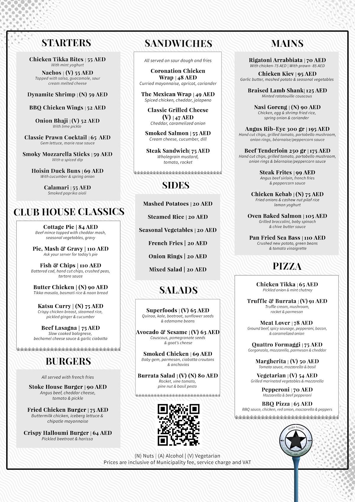 Menu at Stoke House pub & bar, Dubai, Trump International Golf Course