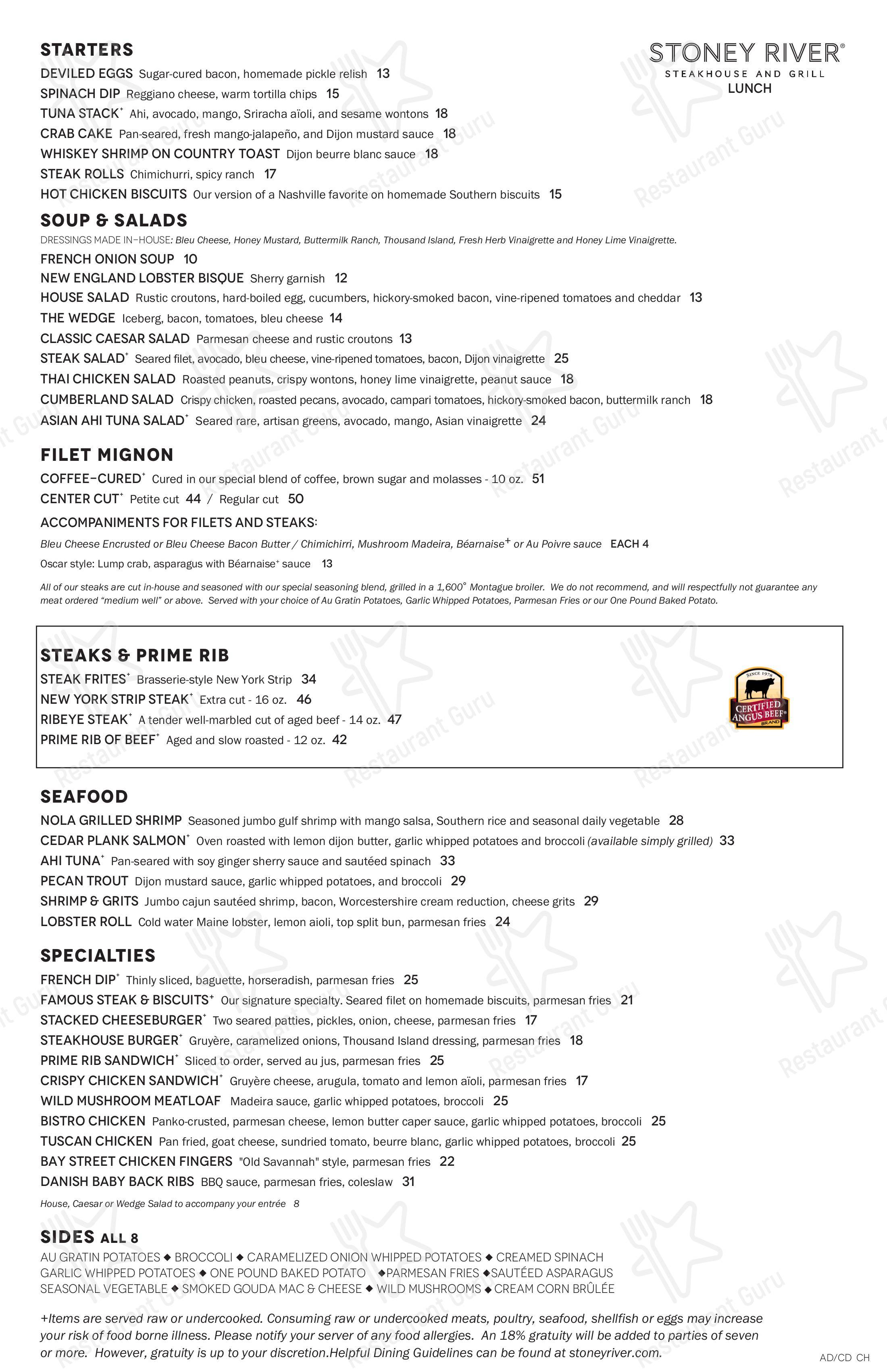 Menu at Stoney River Steakhouse and Grill, Chapel Hill, 201 S. Estes Drive