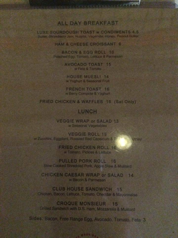 Menu at Stop Valve Espresso & Bar, Darlinghurst