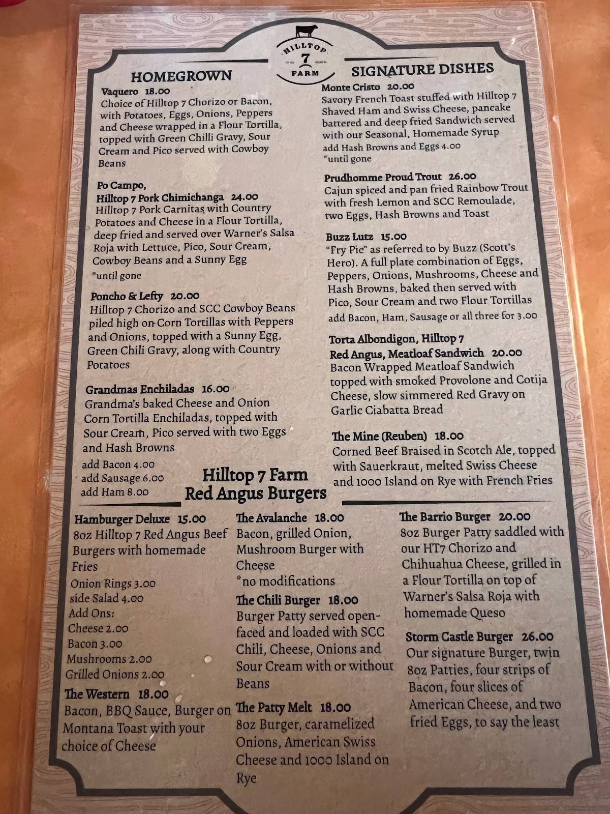 Menu at Storm Castle Café restaurant, Bozeman