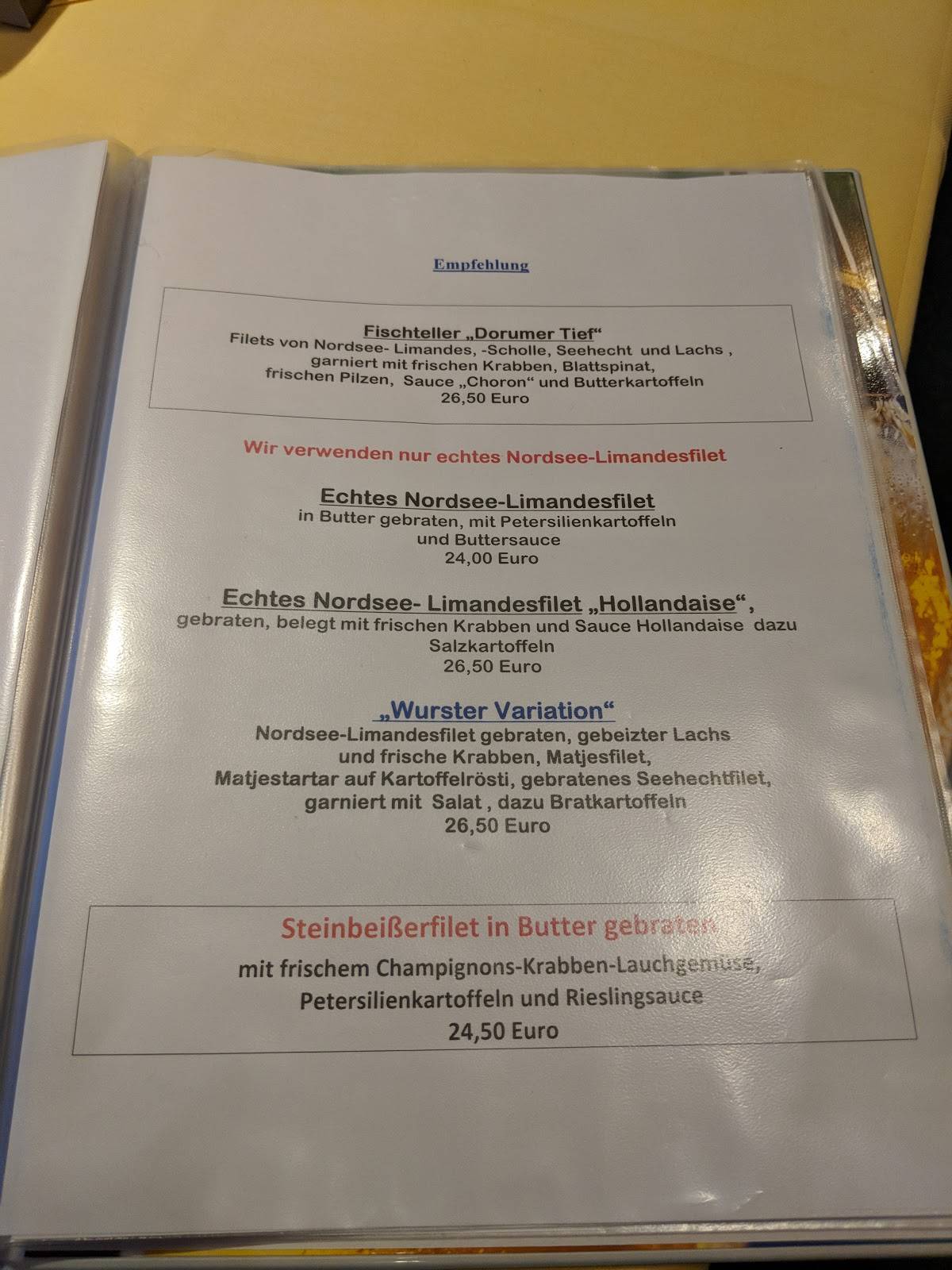 Speisekarte von Strandhalle Dorum restaurant, Wurster Nordseeküste