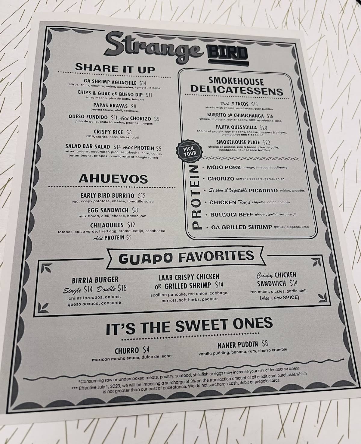 Menu at Strange Bird Savannah restaurant, Savannah