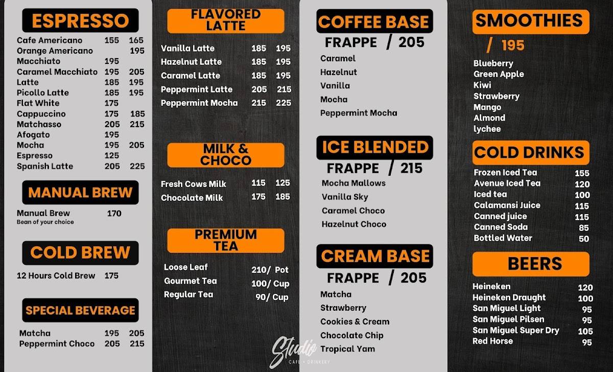 Menu at Studio Cafe, Bacolod, 7