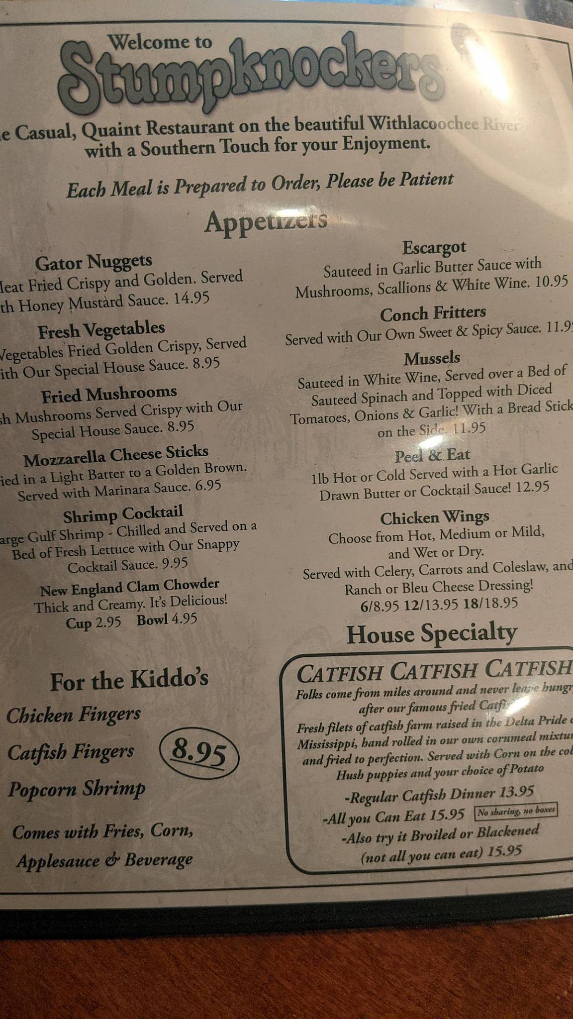 Menu at Stumpknockers Restaurant, Hernando, SW State Rd 200