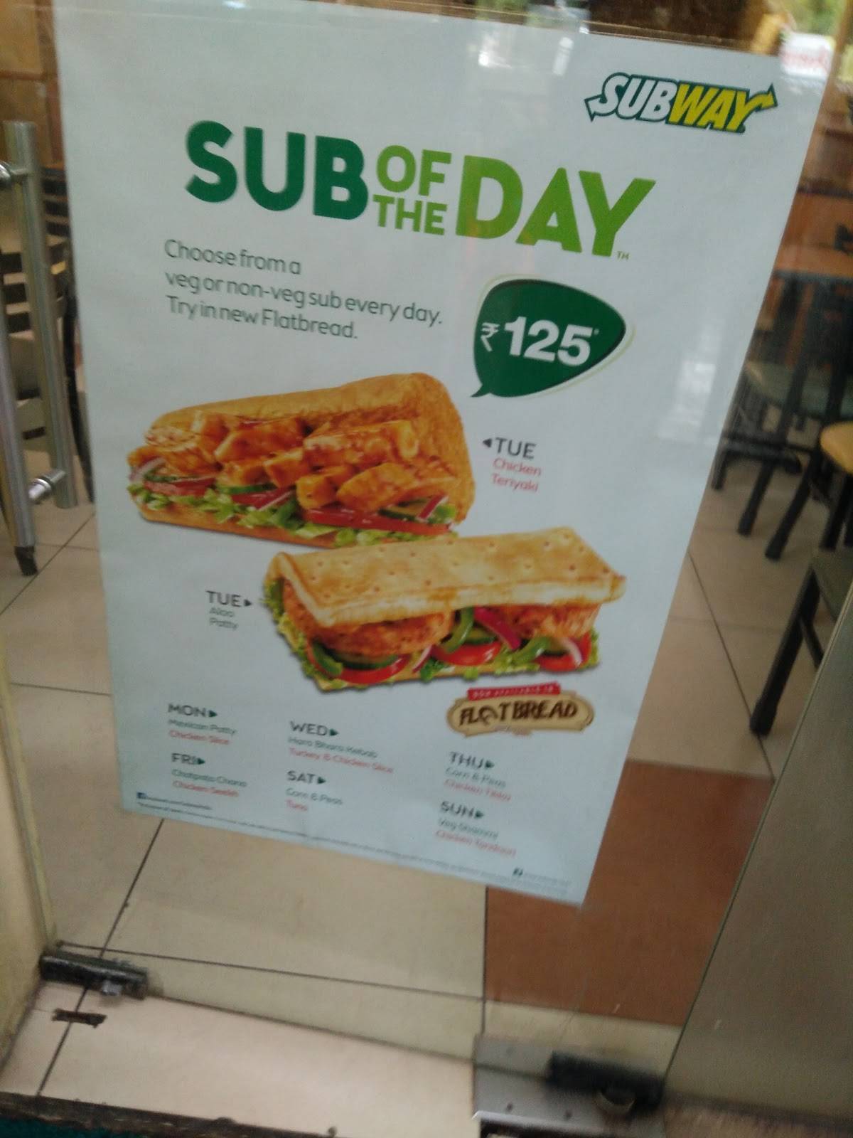 Menu at Subway, Kattankulathur, 2