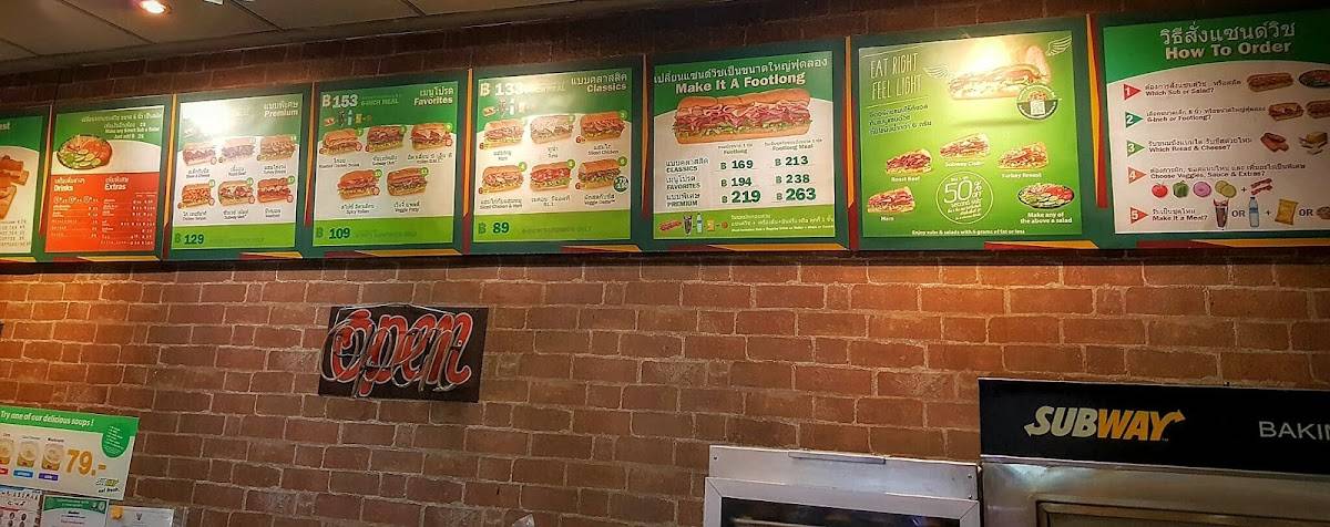 Menu at Subway restaurant, Pattaya City, 333 หมู่ที่ 9 บิ๊กซีเอ็กซ์ตร้า ...