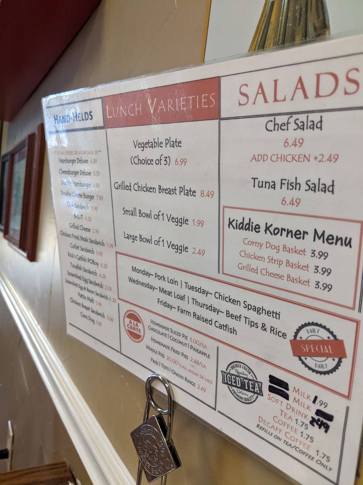 Menu at Sue N' Carol's Kitchen restaurant, Texarkana, 938 N State Line Ave