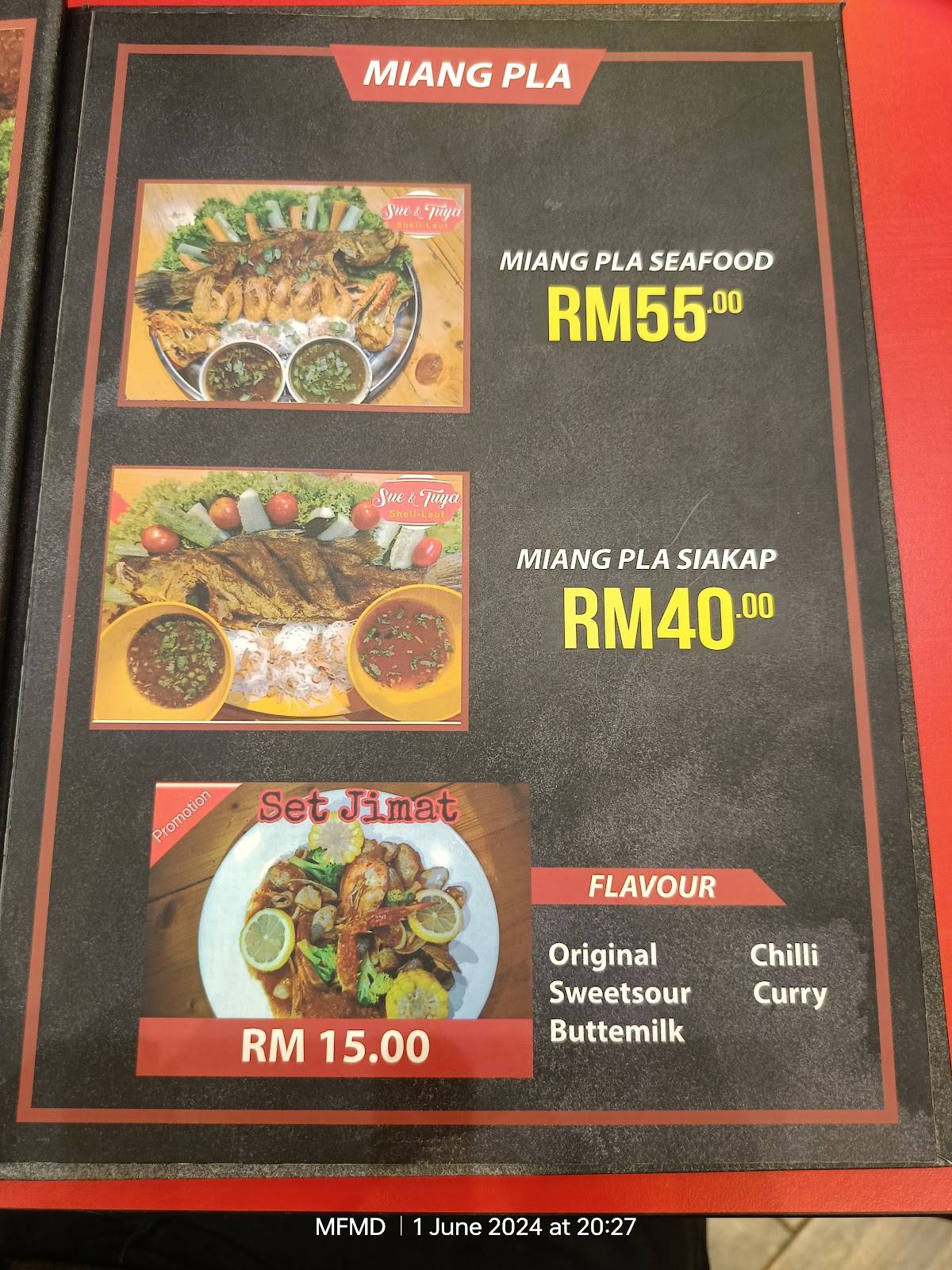 Menu at Sue & Tuya Seafood & Shell-Laut restaurant, Shah Alam