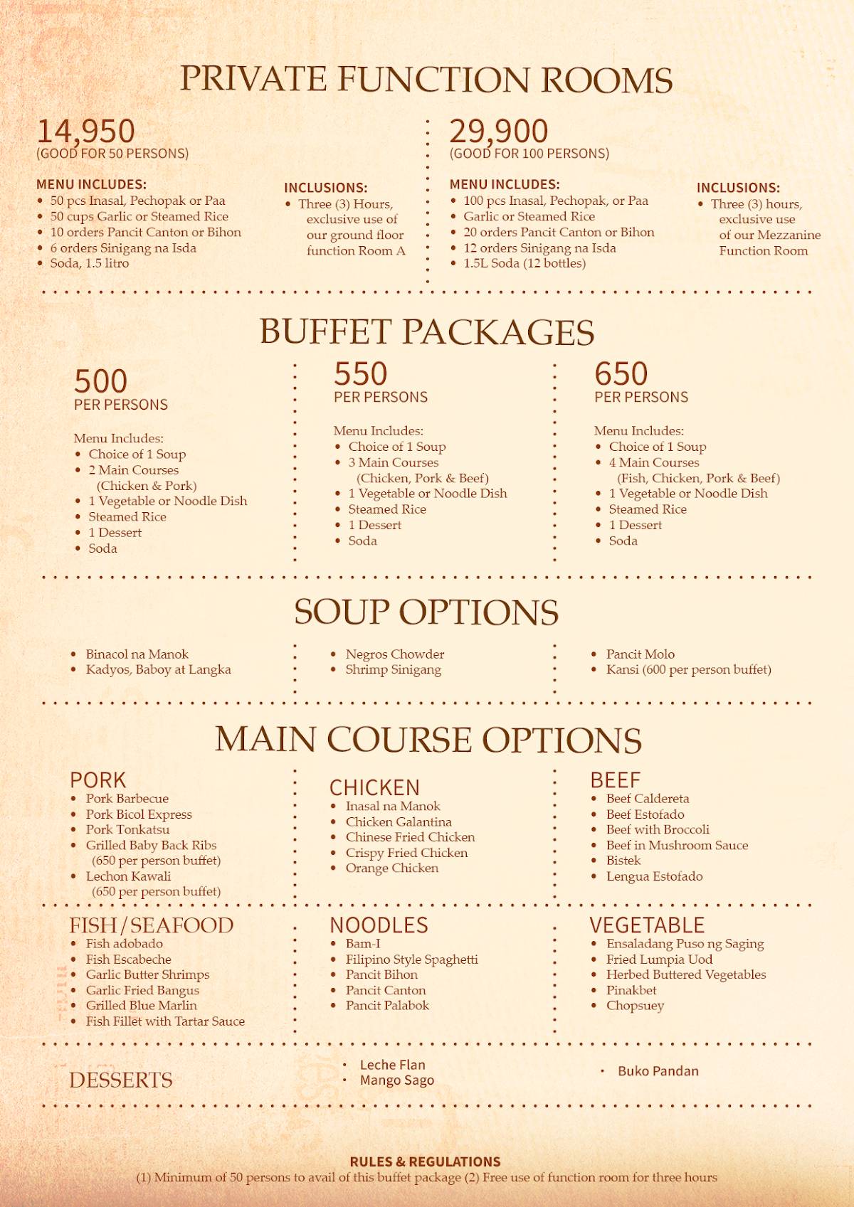 Carta del restaurante Sugba Sugba Inasal & Seafood, Bacolod