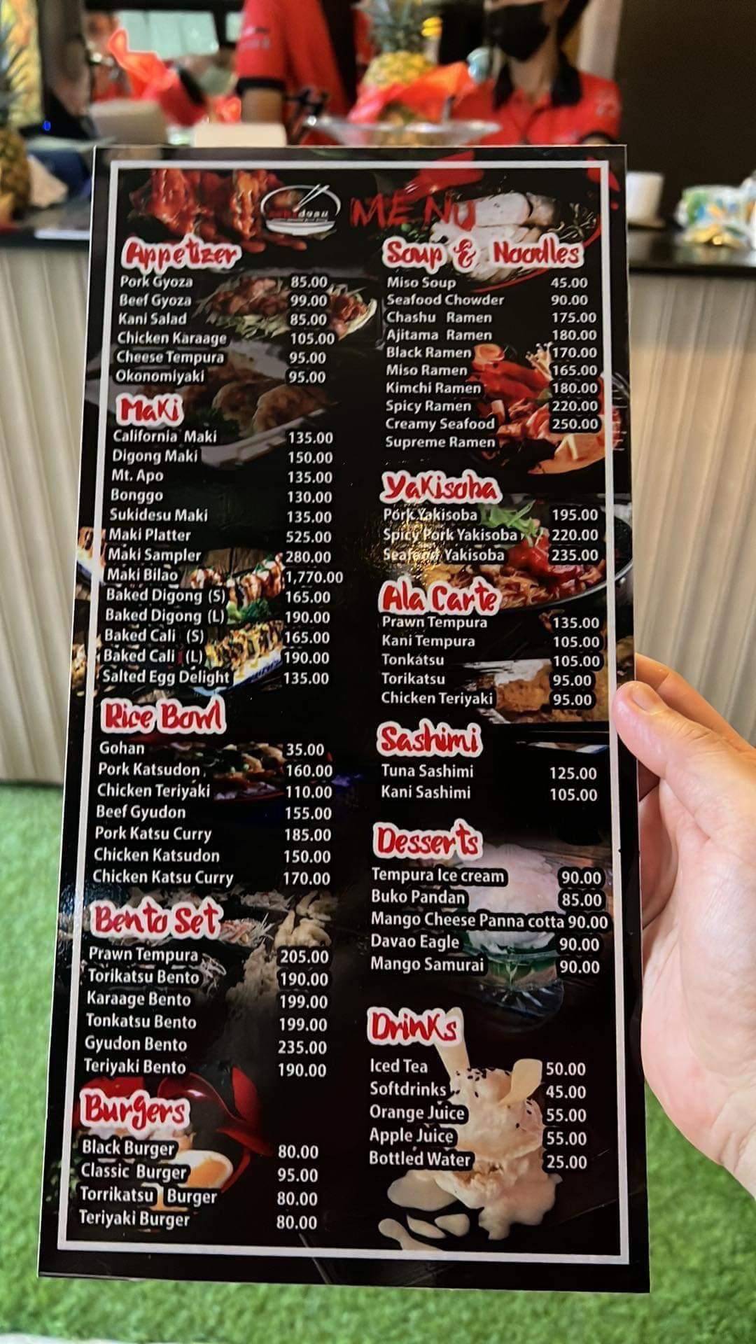 Menu at Sukidesu Modern Japanese Cuisine Panabo restaurant, Panabo