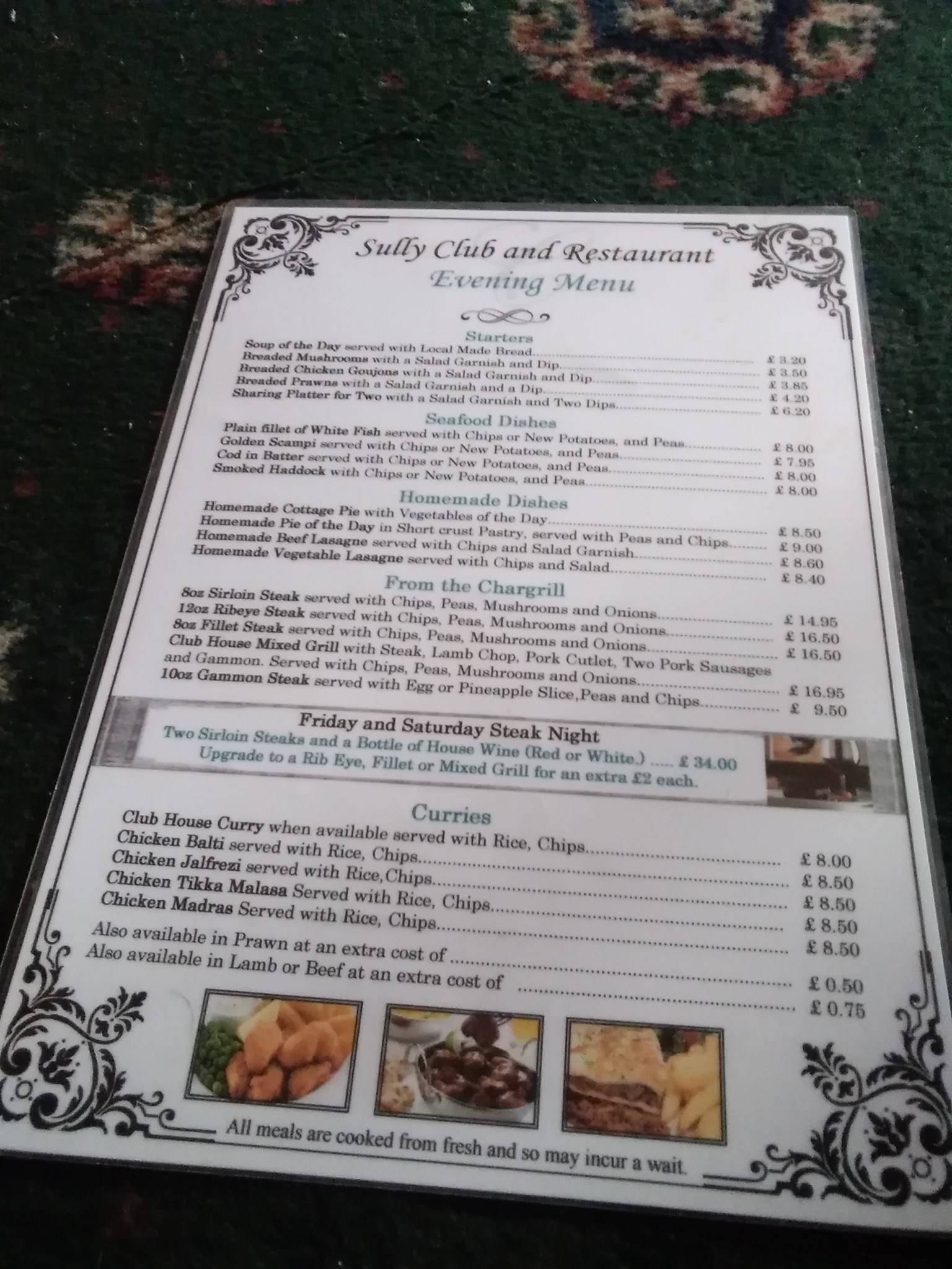 Menu at Sully Constitutional Club, Penarth