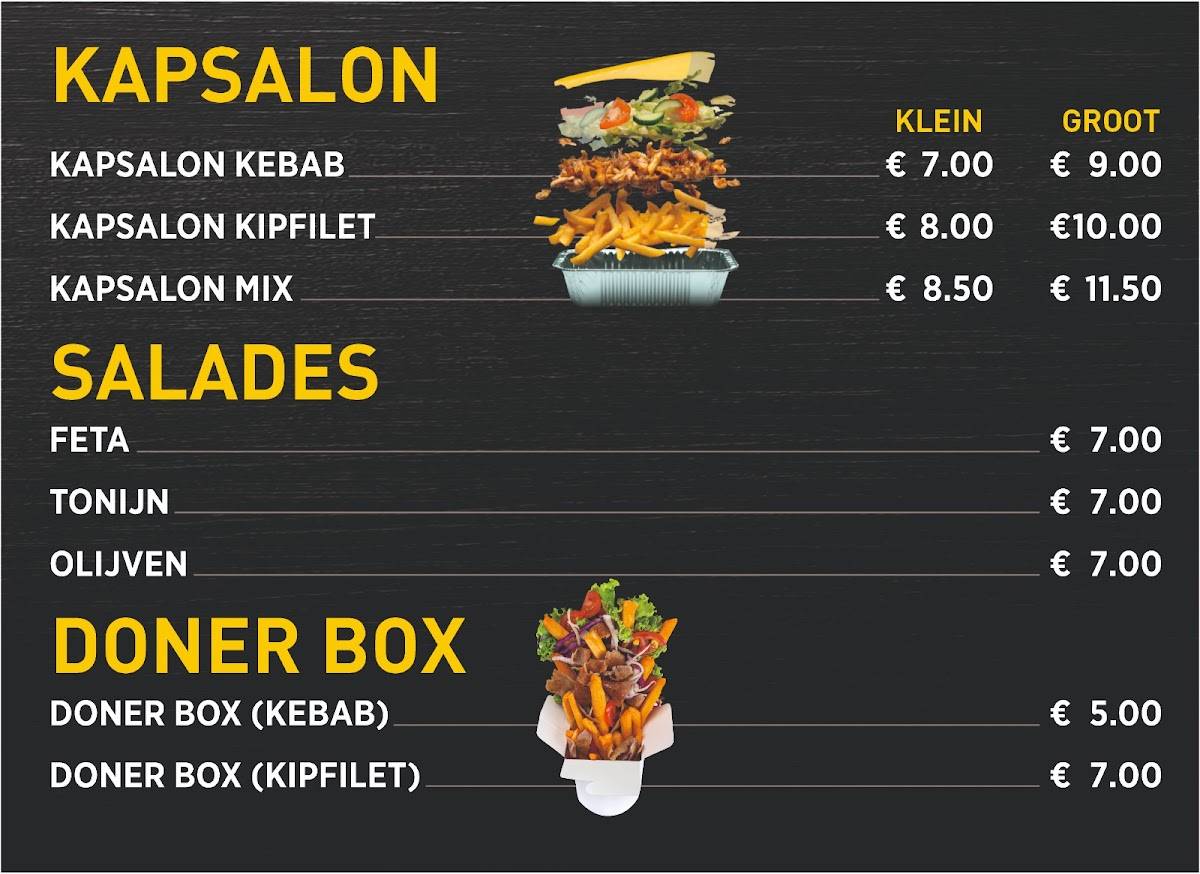 Menu at Sultan kebab, Geel