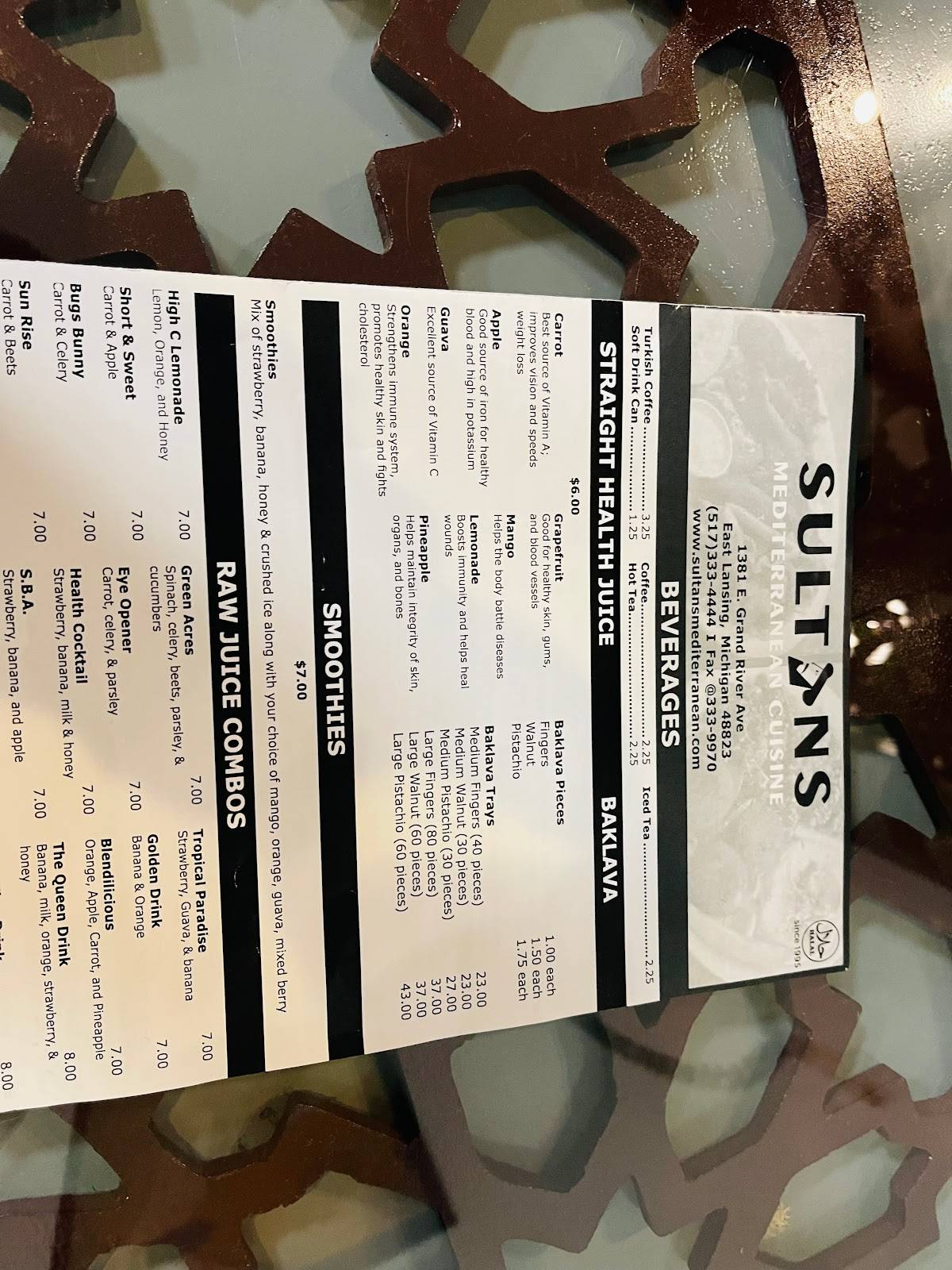 Menu at Sultan's Restaurant - East Lansing, East Lansing, E Grand River Ave