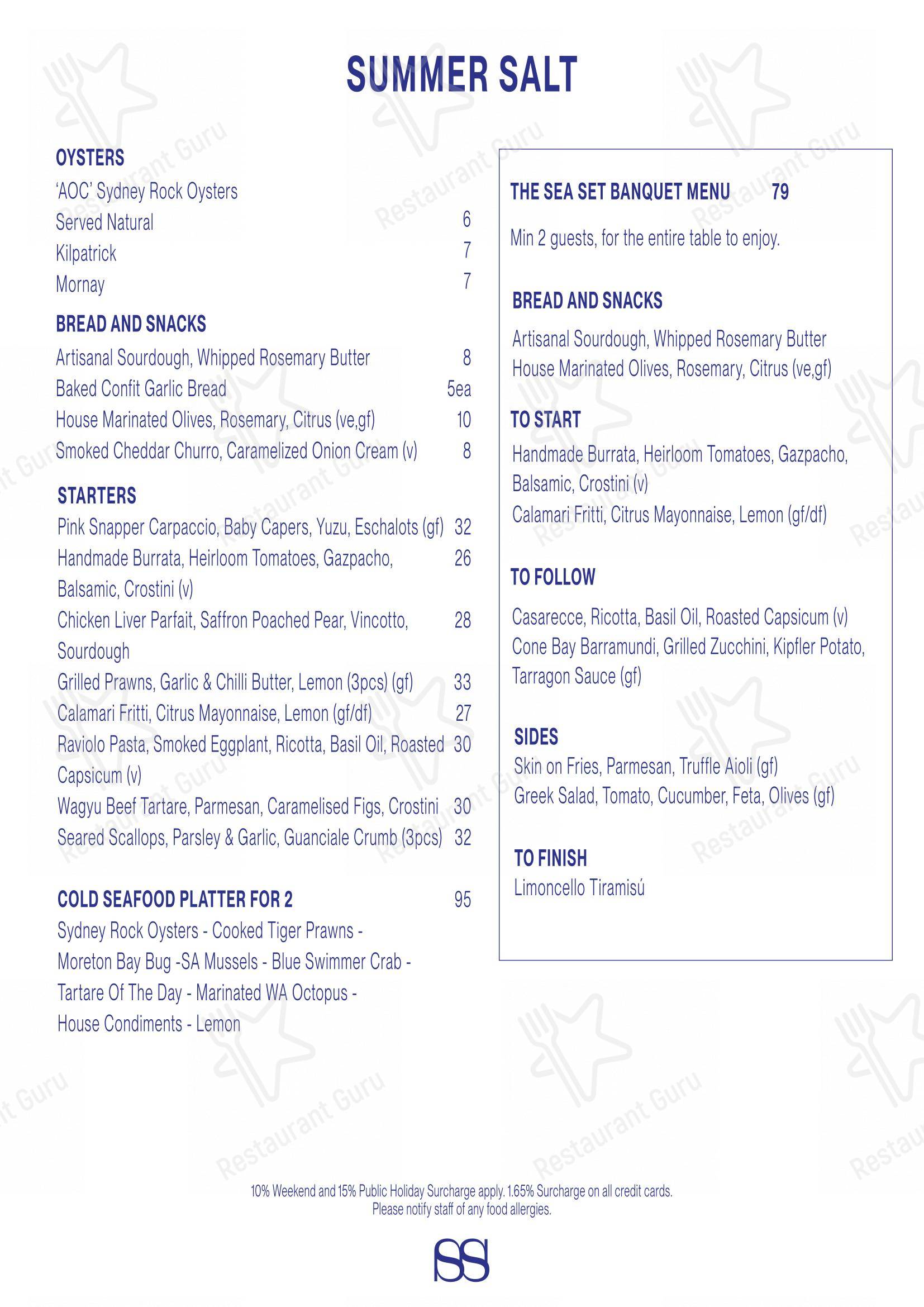 Menu at Summer Salt Restaurant, Cronulla, 66 Mitchell Rd