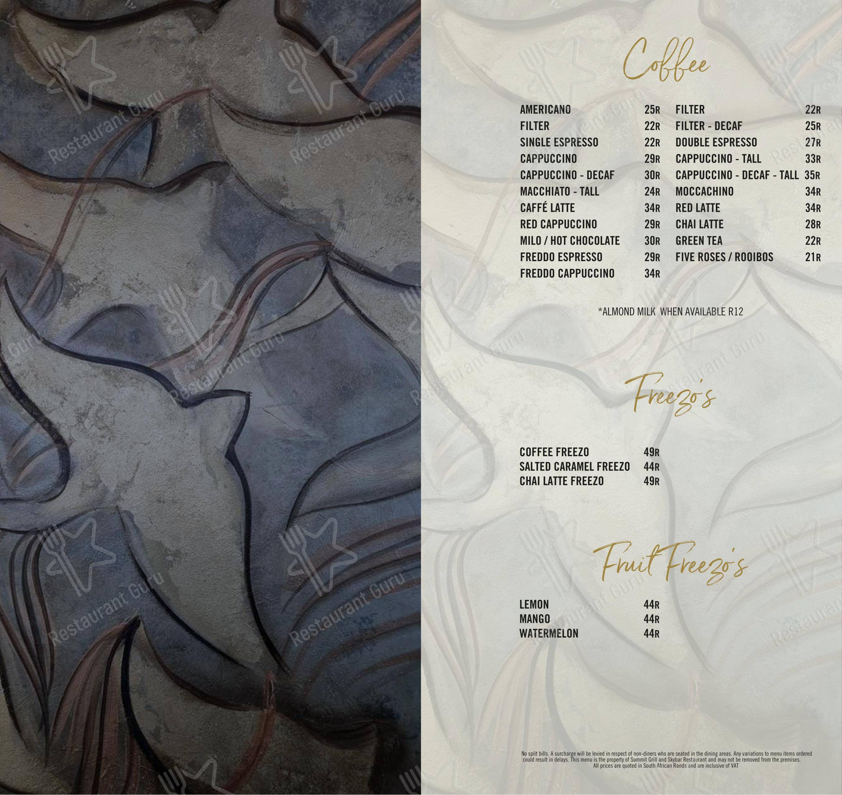 Menu at Summit Grill and Sky Bar Menlyn, Pretoria