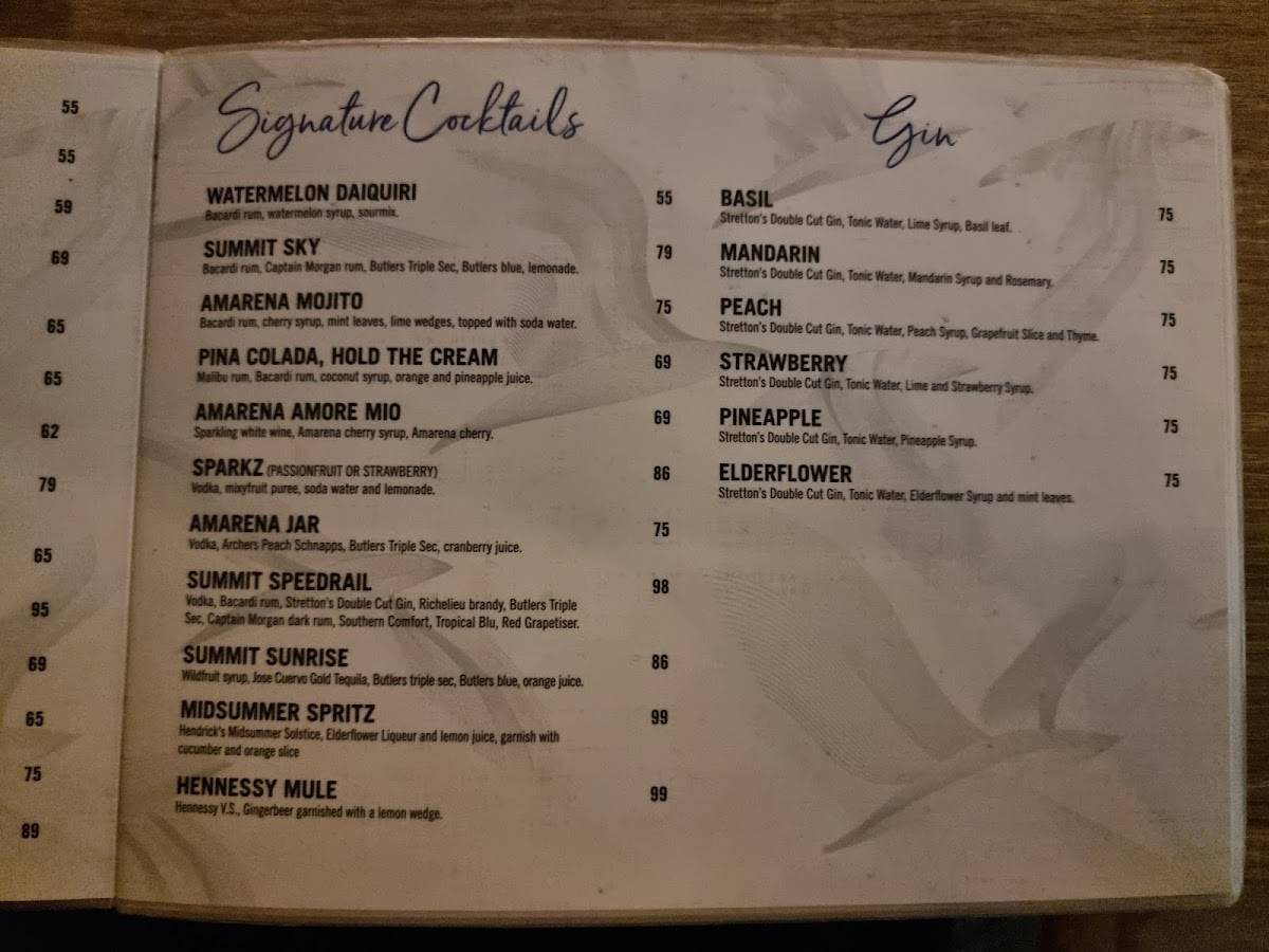 Menu at Summit Grill and Sky Bar Menlyn, Pretoria