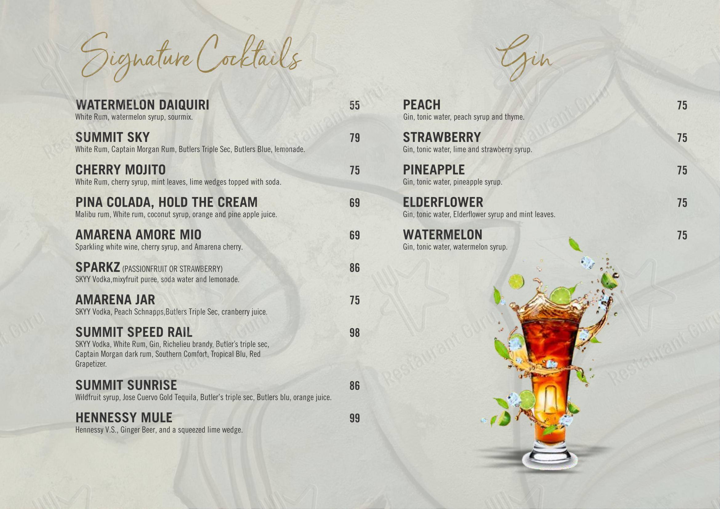 Menu at Summit Grill and Sky Bar Menlyn, Pretoria