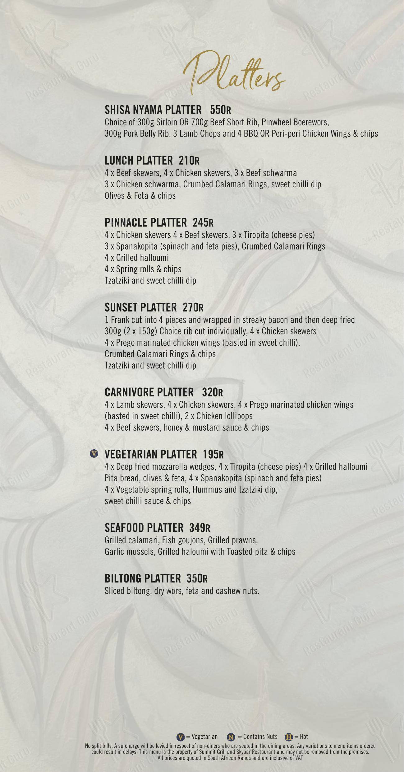Menu at Summit Grill and Sky Bar Menlyn, Pretoria