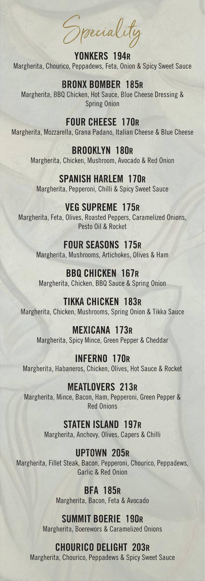 Menu at Summit Grill and Sky Bar Menlyn, Pretoria