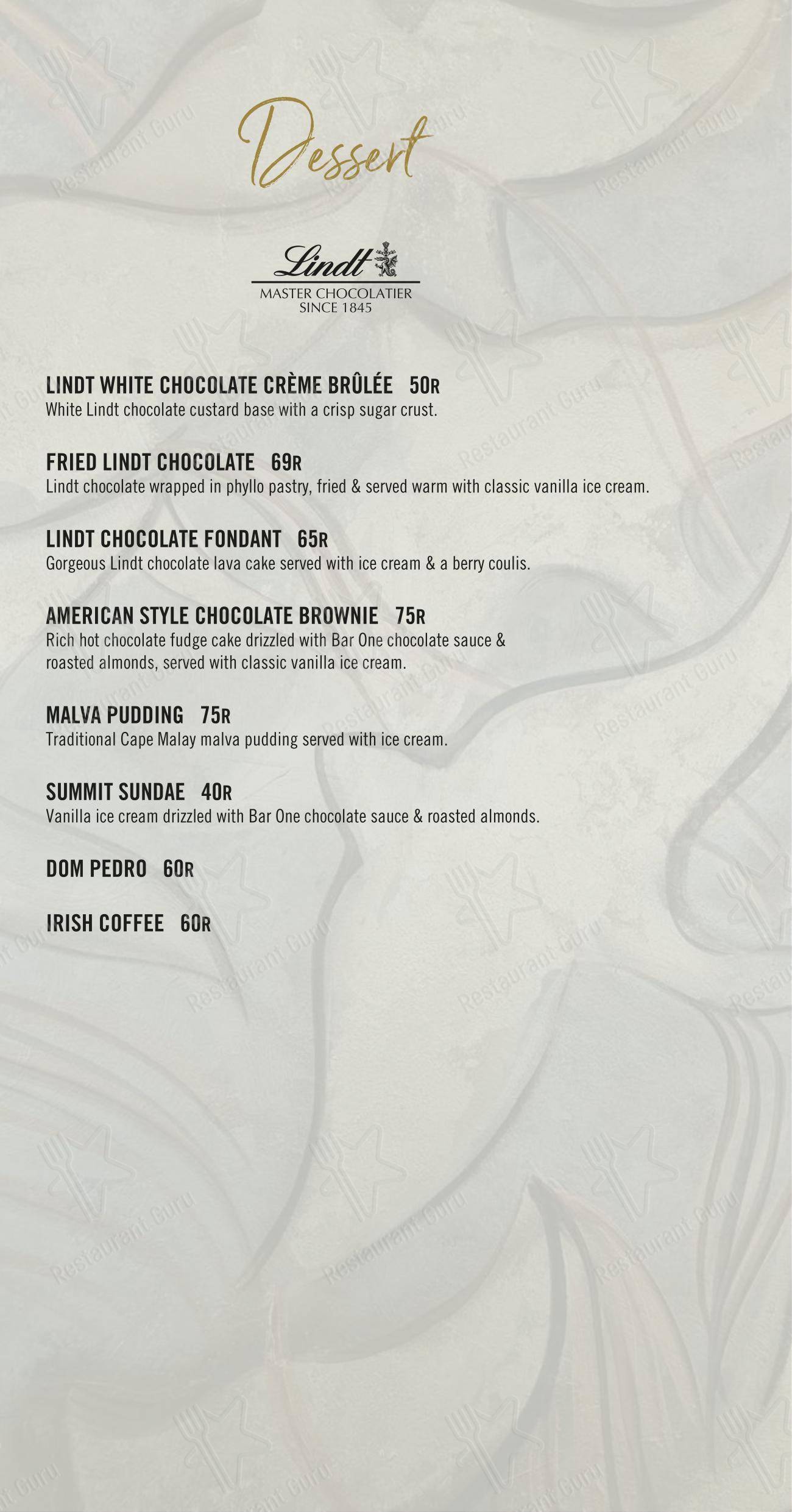 Menu at Summit Grill and Sky Bar Menlyn, Pretoria