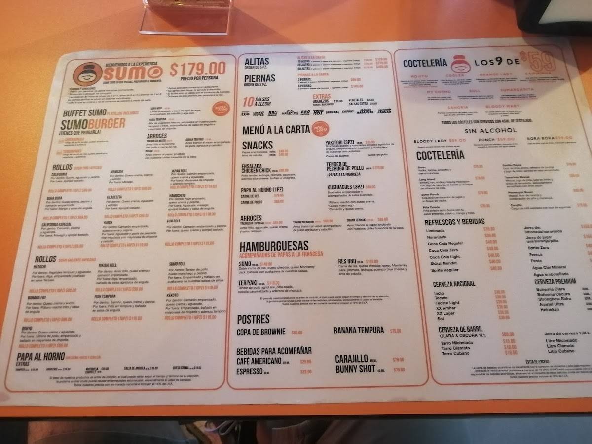 Carta del restaurante Sumo Buffet Condesa, Ciudad del México