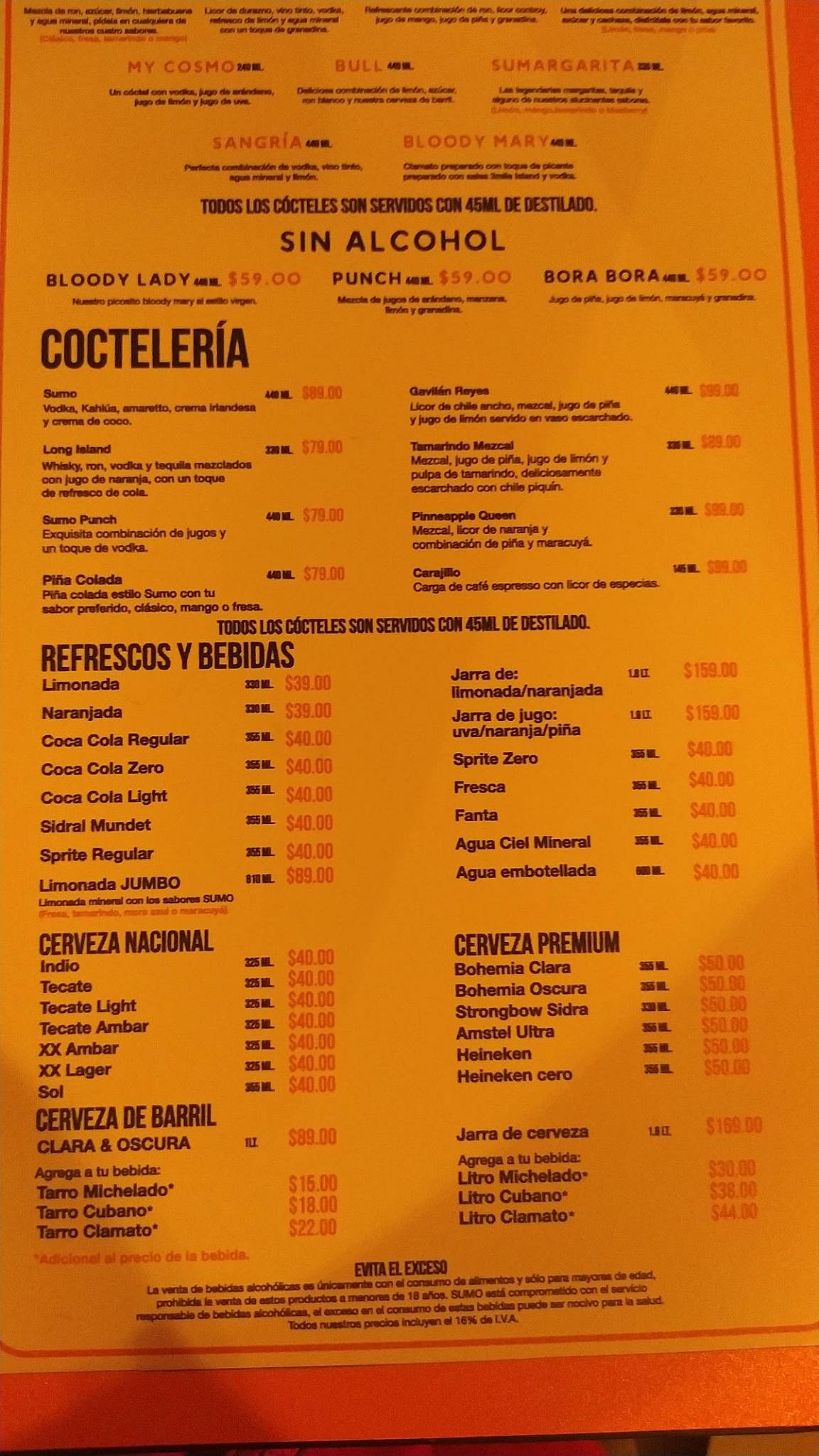 Carta del restaurante Sumo Buffet Condesa, Ciudad del México