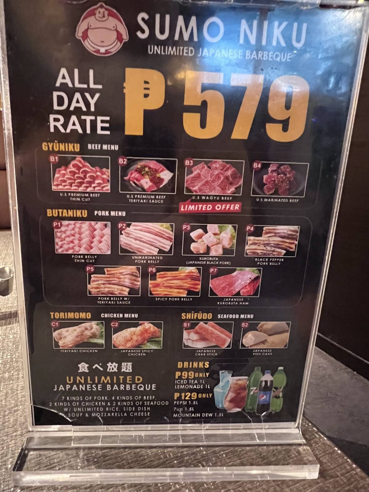 Menu at Sumo Niku restaurant, Makati