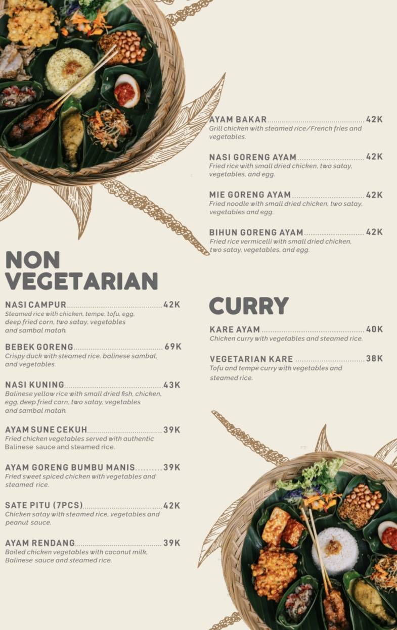 Menu at Sun Sun Warung restaurant, Ubud