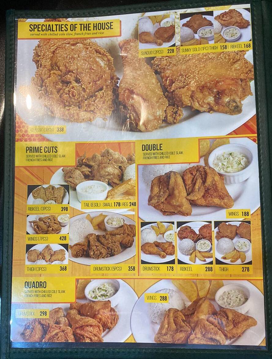Menu at Sunburst Fried Chicken Base Line Center restaurant, Cebu City