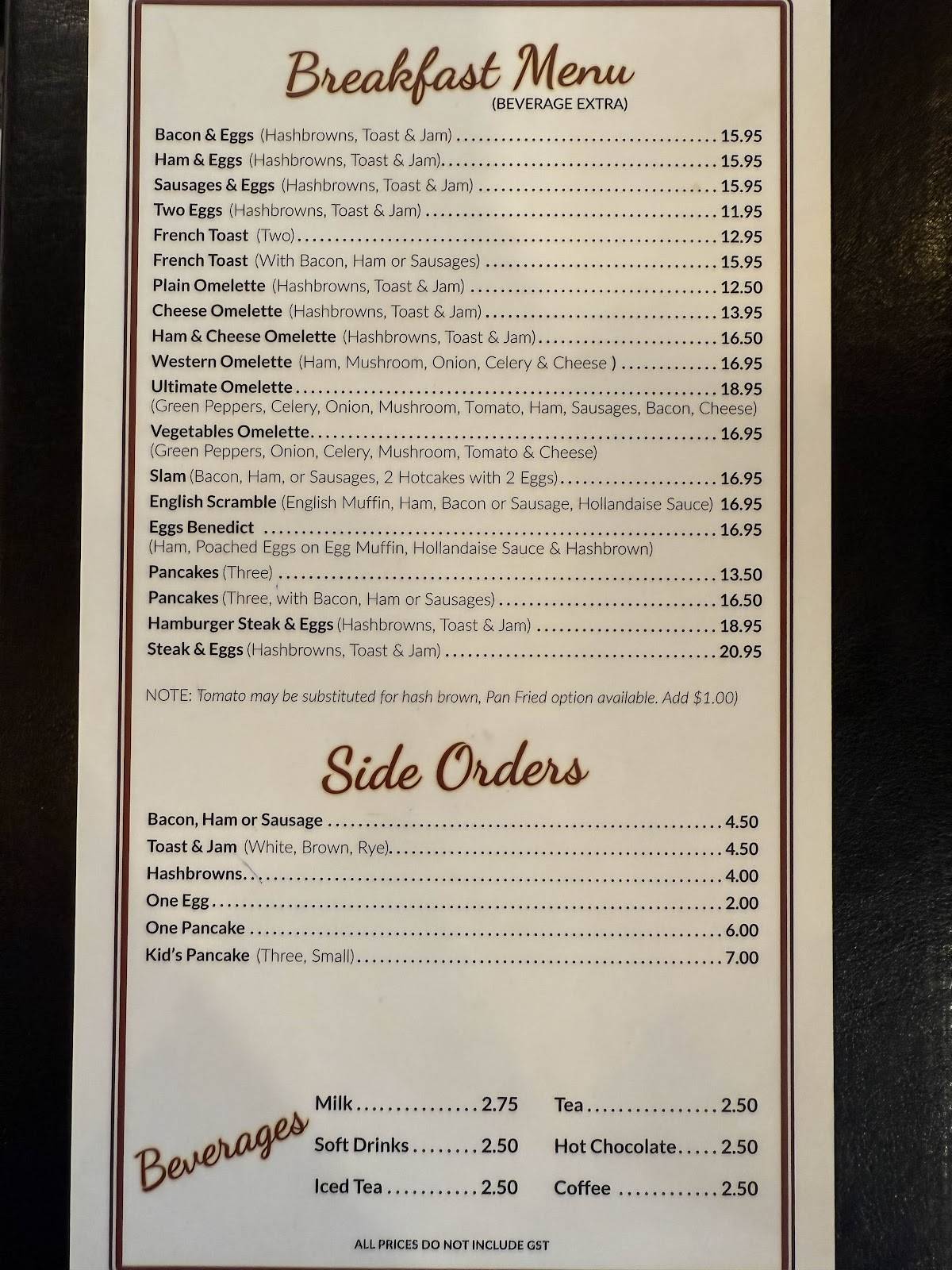 Menu at Sundre Hotel Restaurant, Sundre, 102 Centre St S