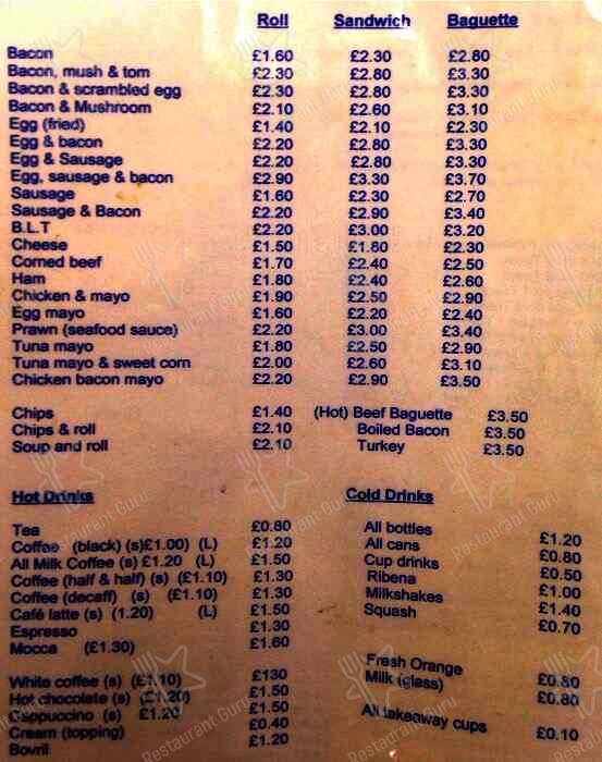 Menu at Sunflower Cafe, Dartford, 33 Market St