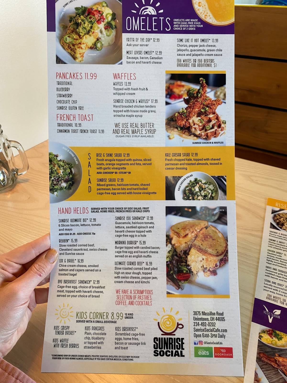 Menu at Sunrise Social restaurant, Green