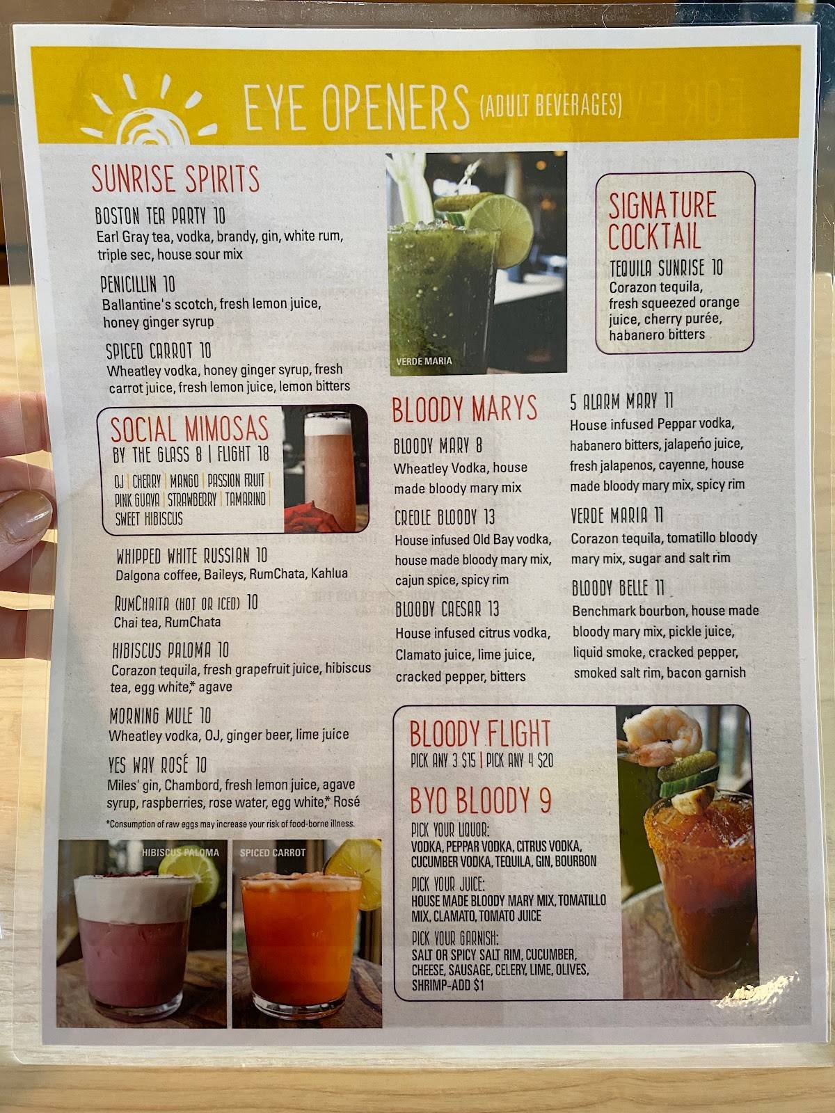 Menu at Sunrise Social restaurant, Green