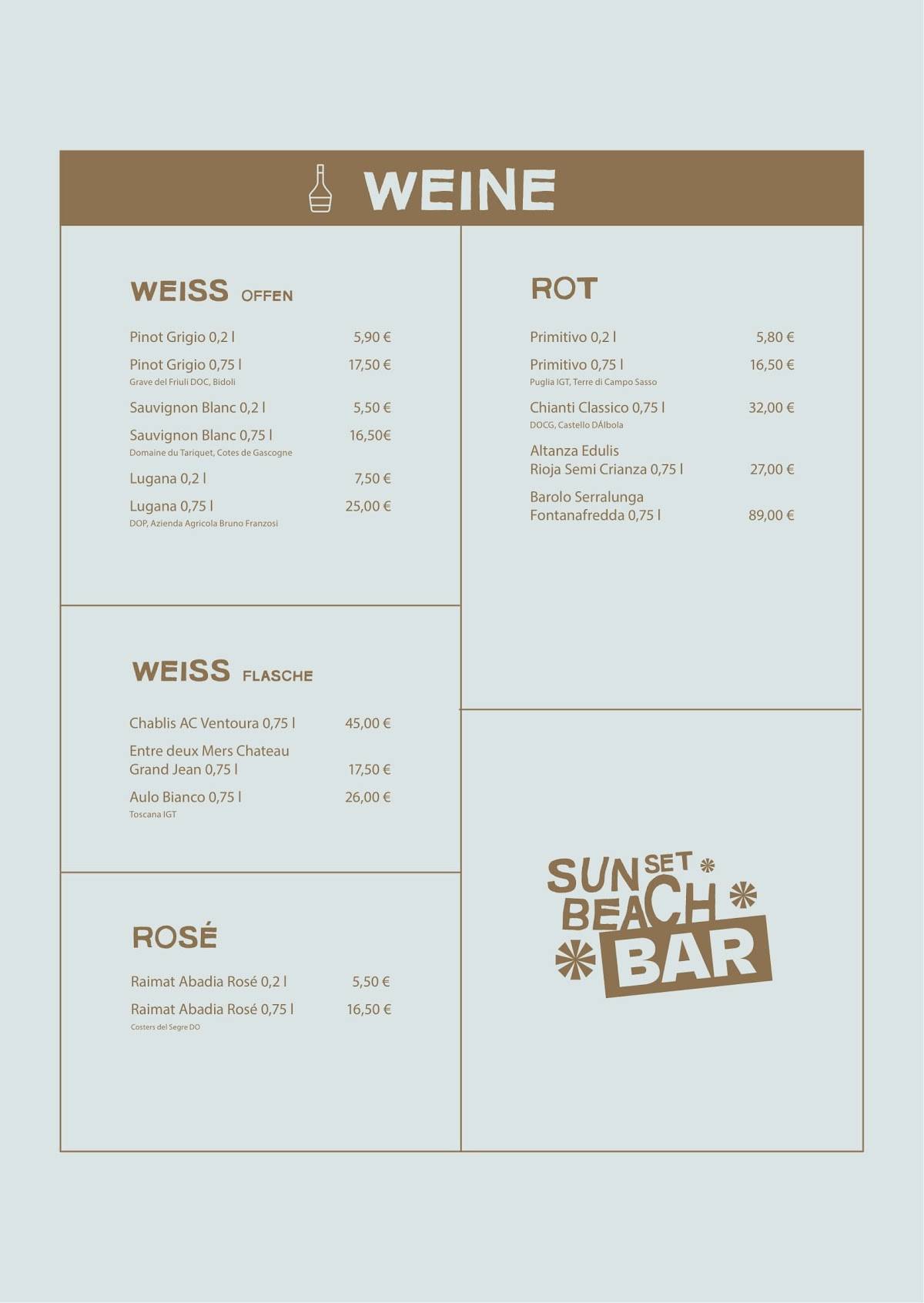 Menu at Sunset Beach Bar, Haltern am See