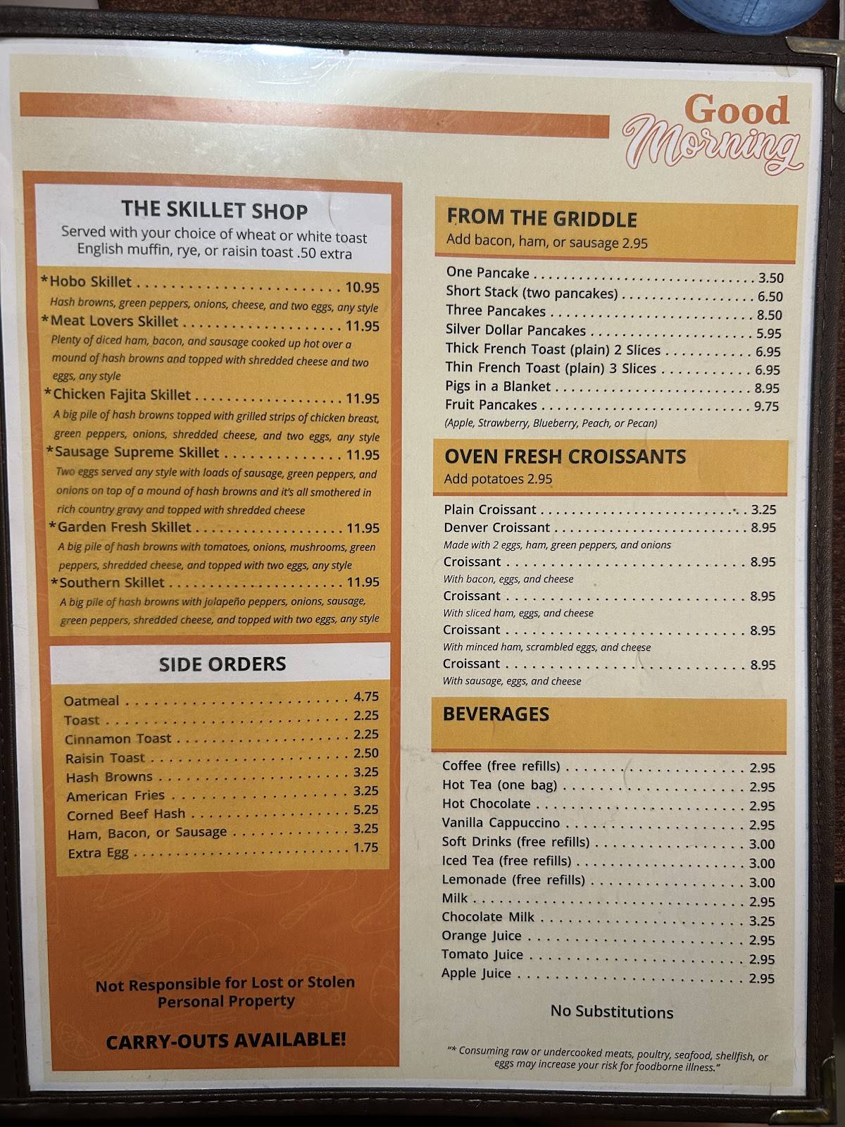 Menu at Sunshine Family Restaurant, Dubuque, 401 Central Ave