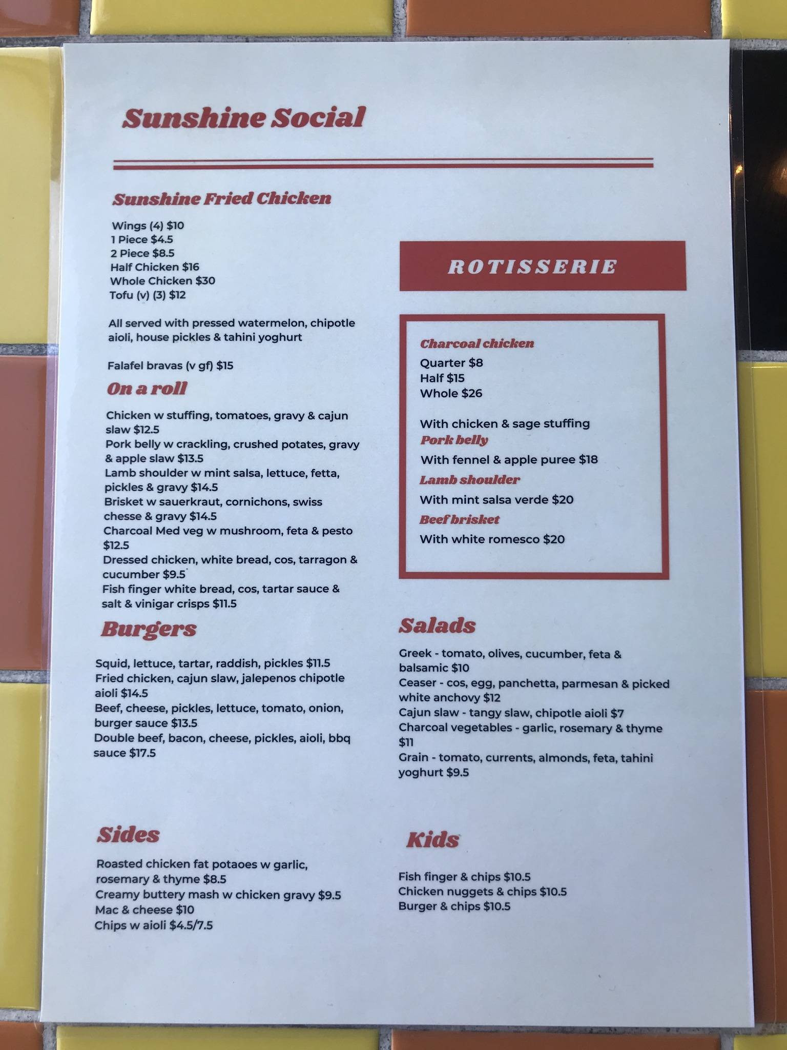Menu at Sunshine Social - BBQ, Sunshine West